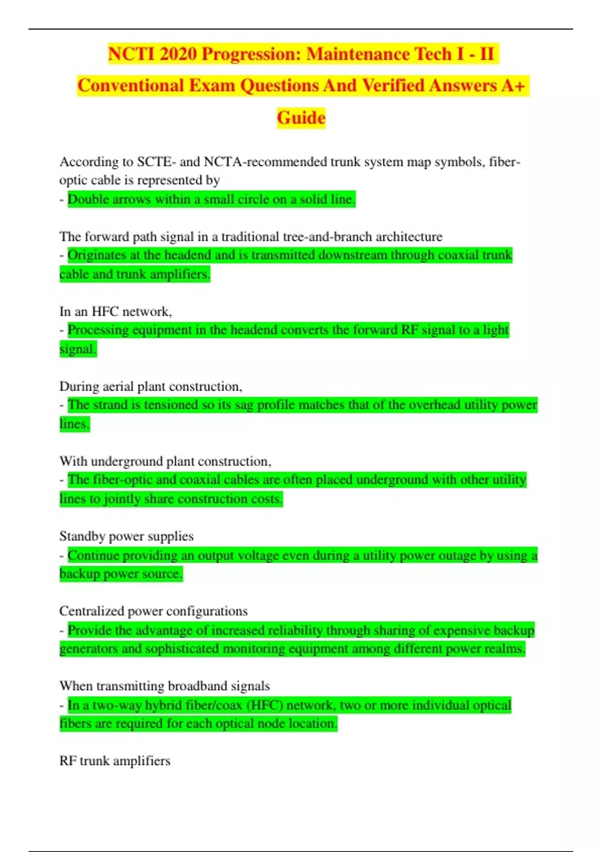 NCTI 2020 Progression: Maintenance Tech I - II Conventional Exam Questions And Verified Answers ...