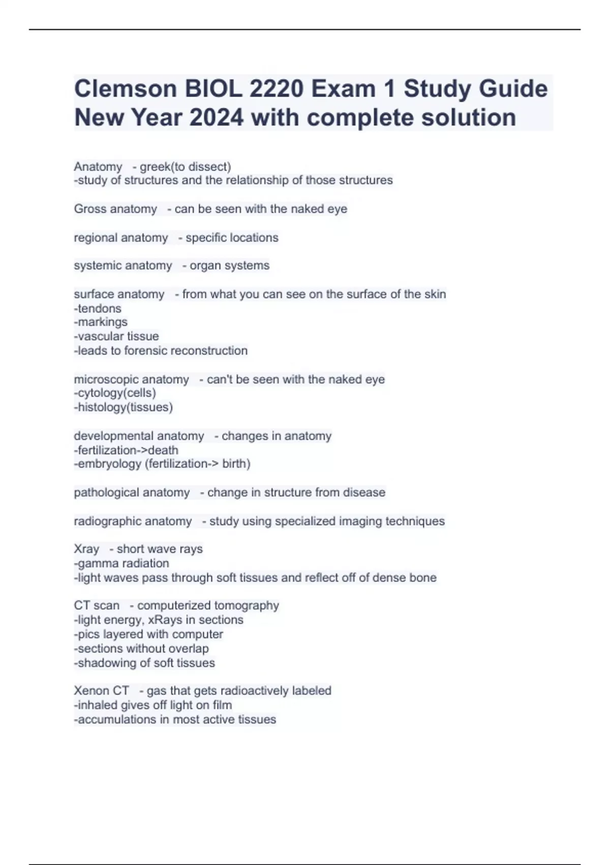 Clemson BIOL 2220 Exam 1 Study Guide New Year 2024 with complete ...