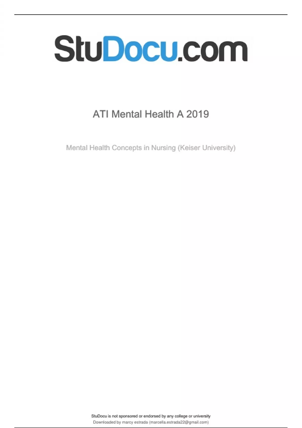ATI MENTAL HEALTH A 2019 PROCTORED EXAM - HSA - Health Service ...