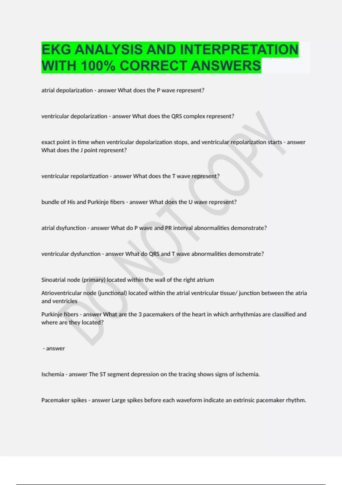 EKG ANALYSIS AND INTERPRETATION WITH 100% CORRECT ANSWERS. - ECG Rhythm ...