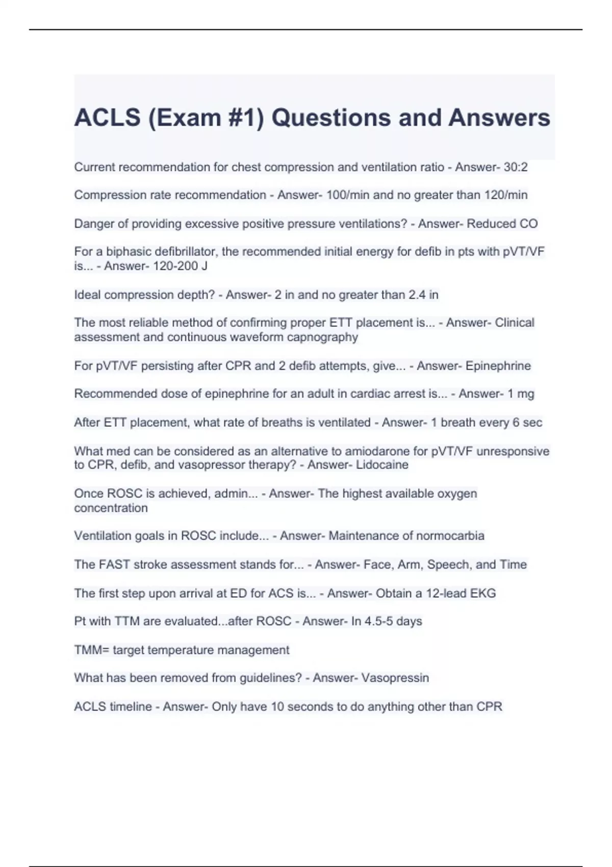 ACLS (Exam #1) Questions and Answers - ACLS - Stuvia US