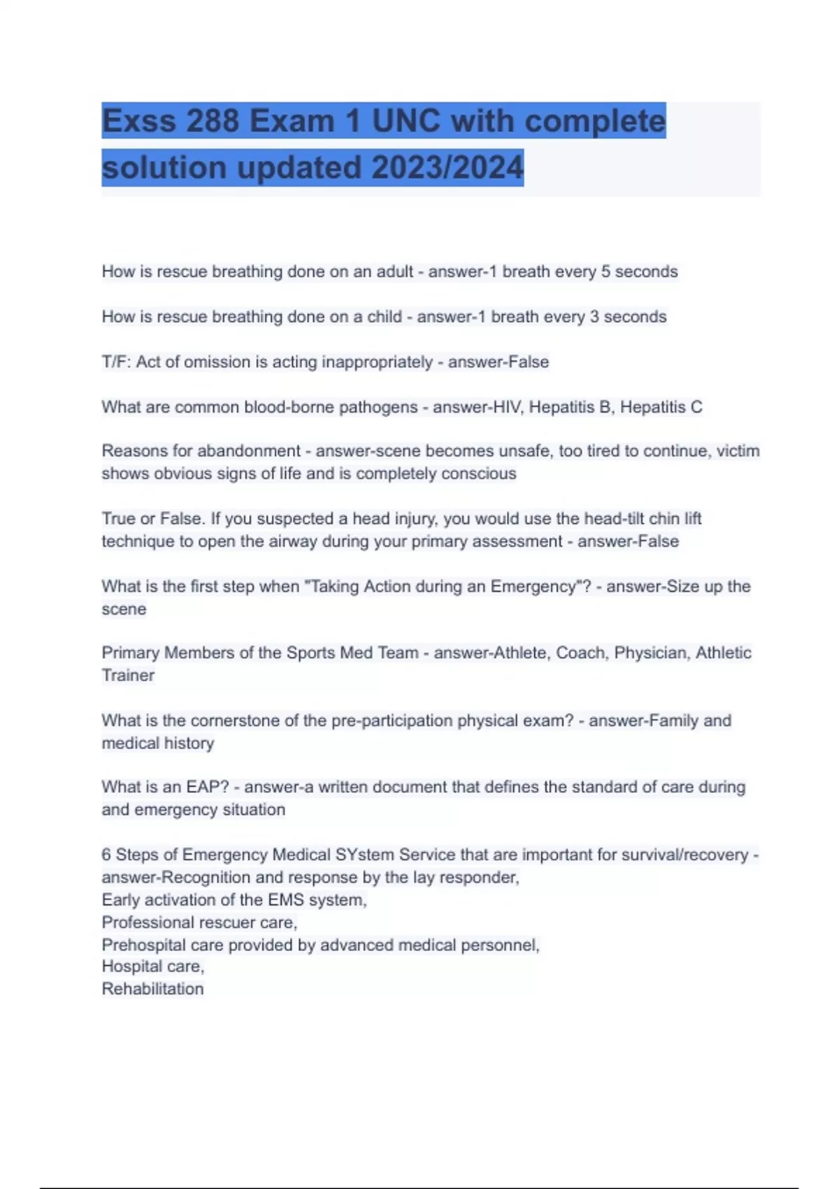 Exss 288 Exam 1 UNC with complete solution updated 2023/2024 - Exss 288 ...