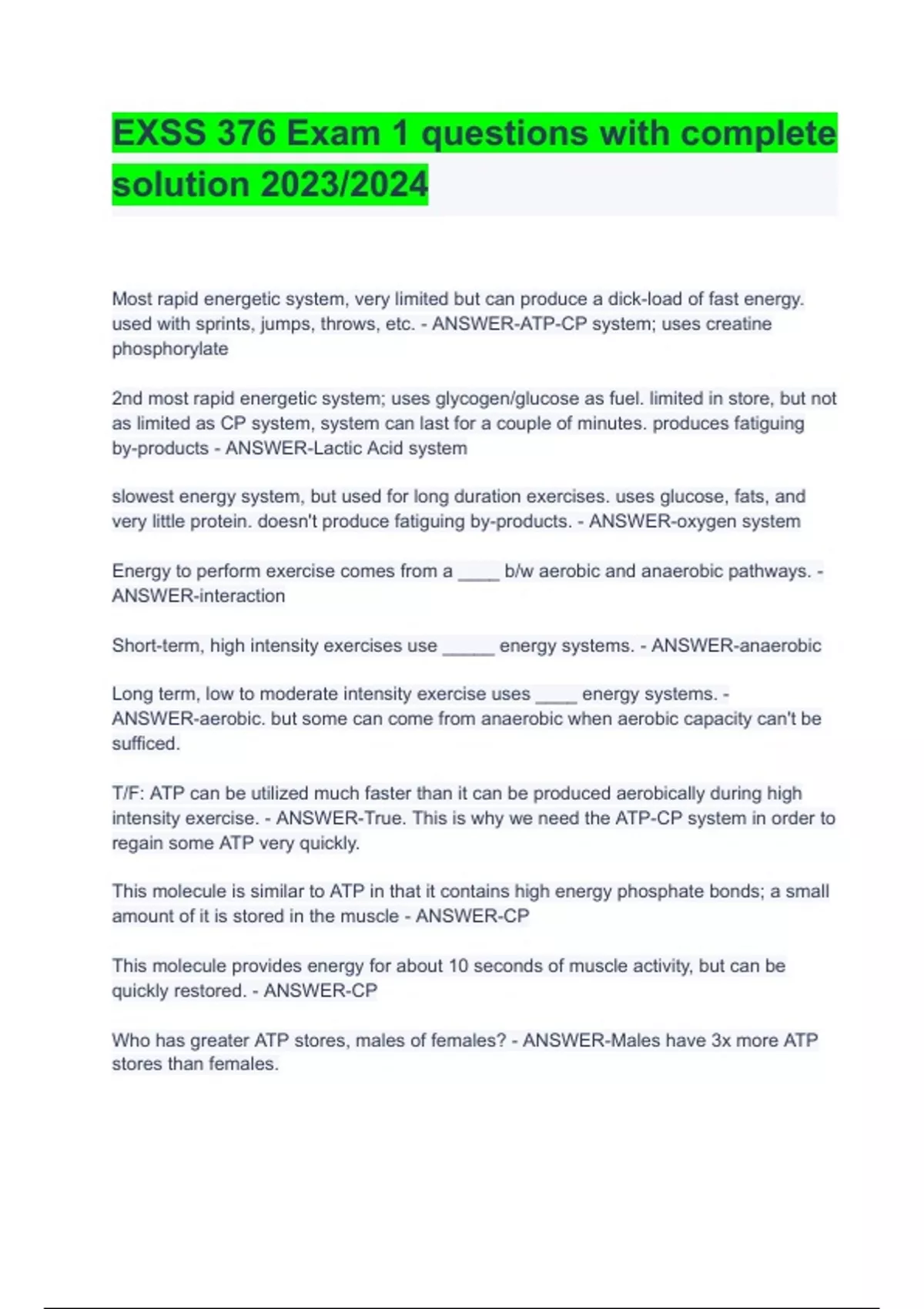 EXSS 376 Exam 1 questions with complete solution 2023/2024 - EXSS 376 ...