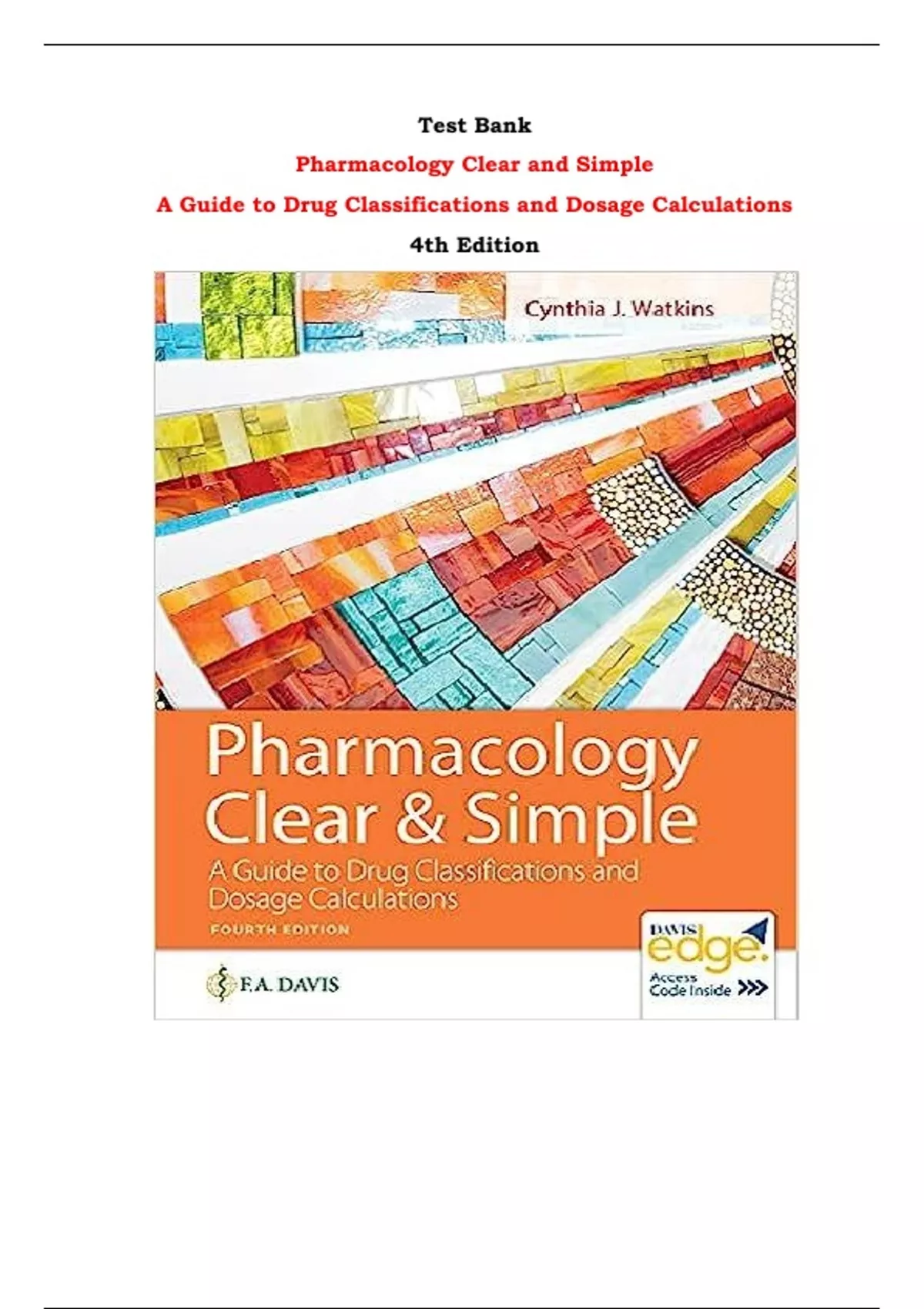 Test Bank For Pharmacology Clear and Simple A Guide to Drug ...