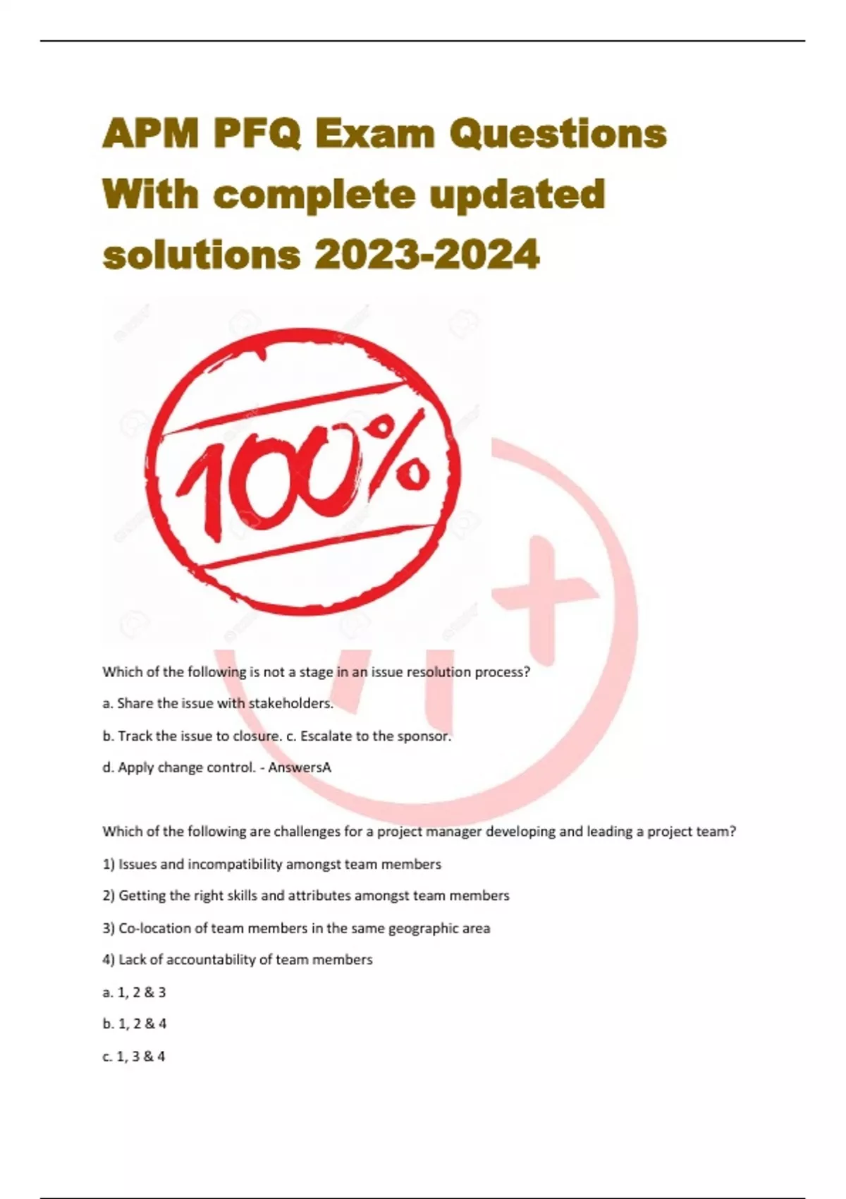 APM PFQ Exam Questions With complete updated solutions - APM PFQ - Stuvia US