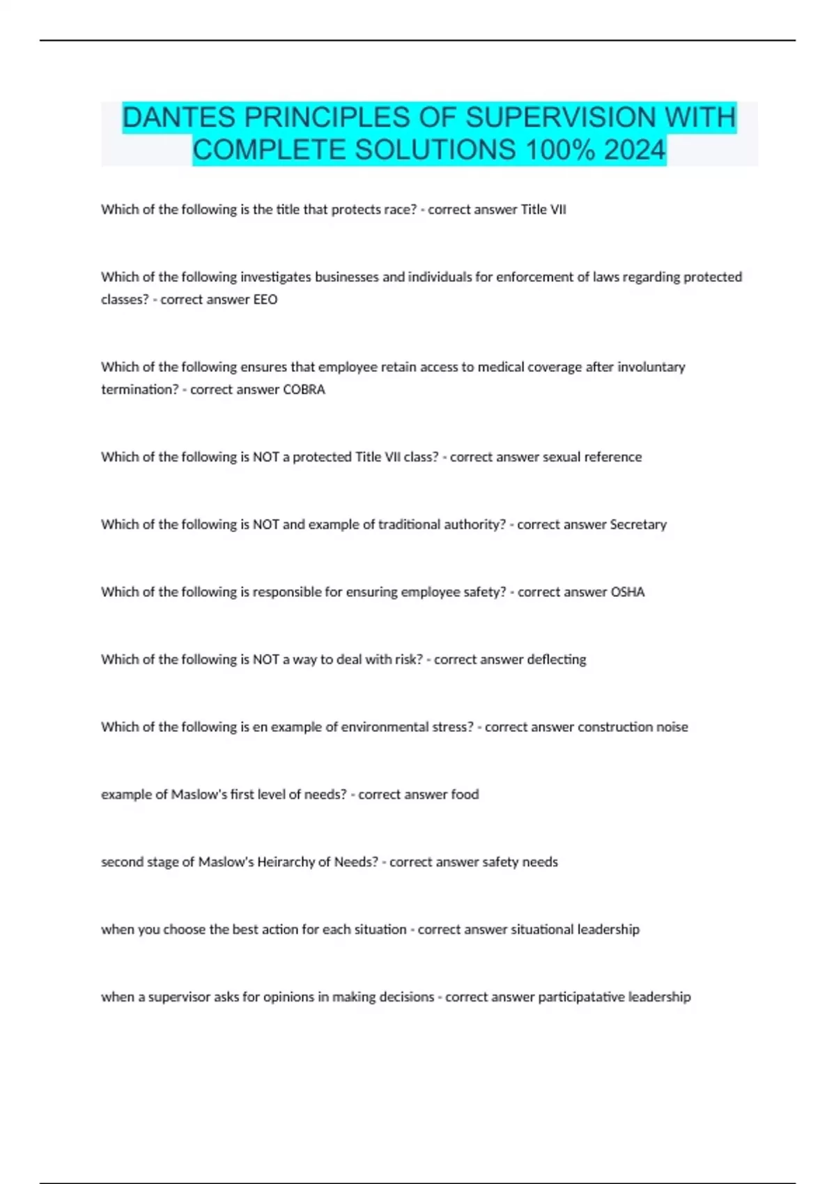 DANTES PRINCIPLES OF SUPERVISION WITH COMPLETE SOLUTIONS 100% 2024 ...