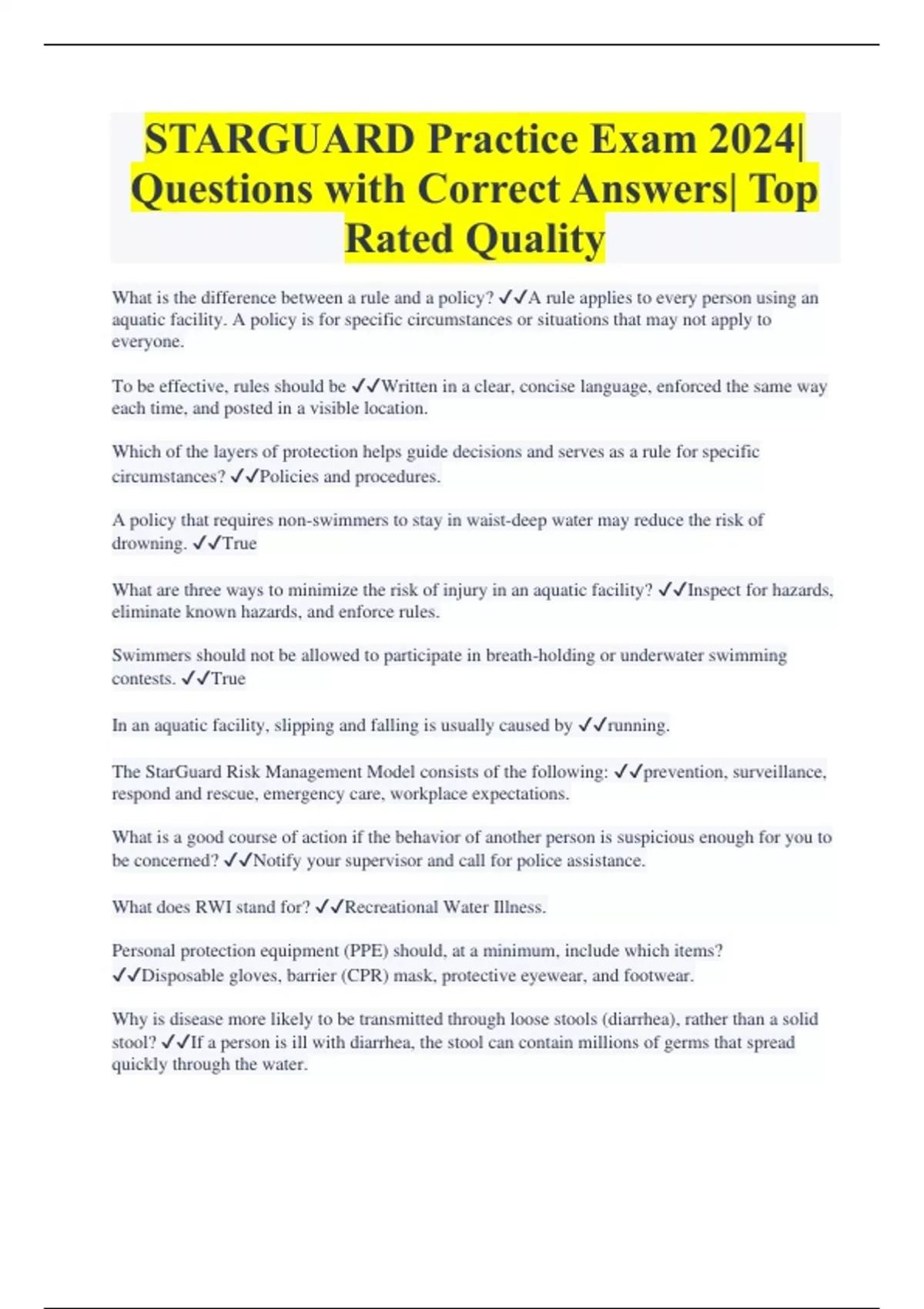 STARGUARD Practice Exam 2024| Questions with Correct Answers| Top Rated ...