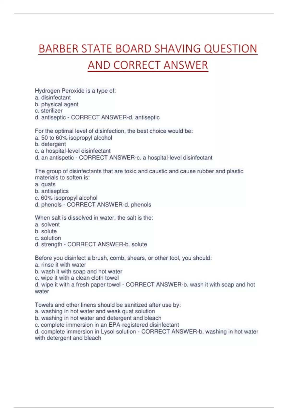 A BUNDLE FOR MILADY S PROFESSIONAL BARBERING SAMPLE STATE BOARD ...