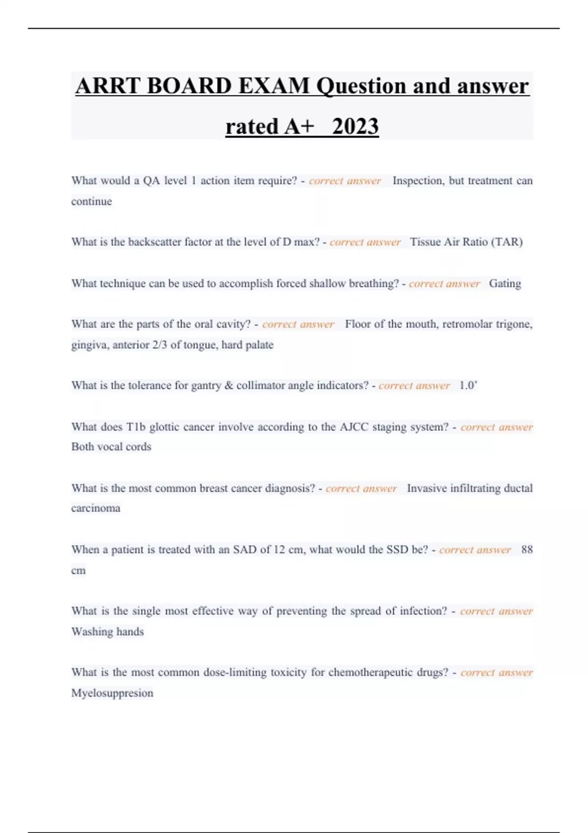 ARRT BOARD EXAM Question and answer rated A+ 2023/2024 - ARRT - Stuvia US