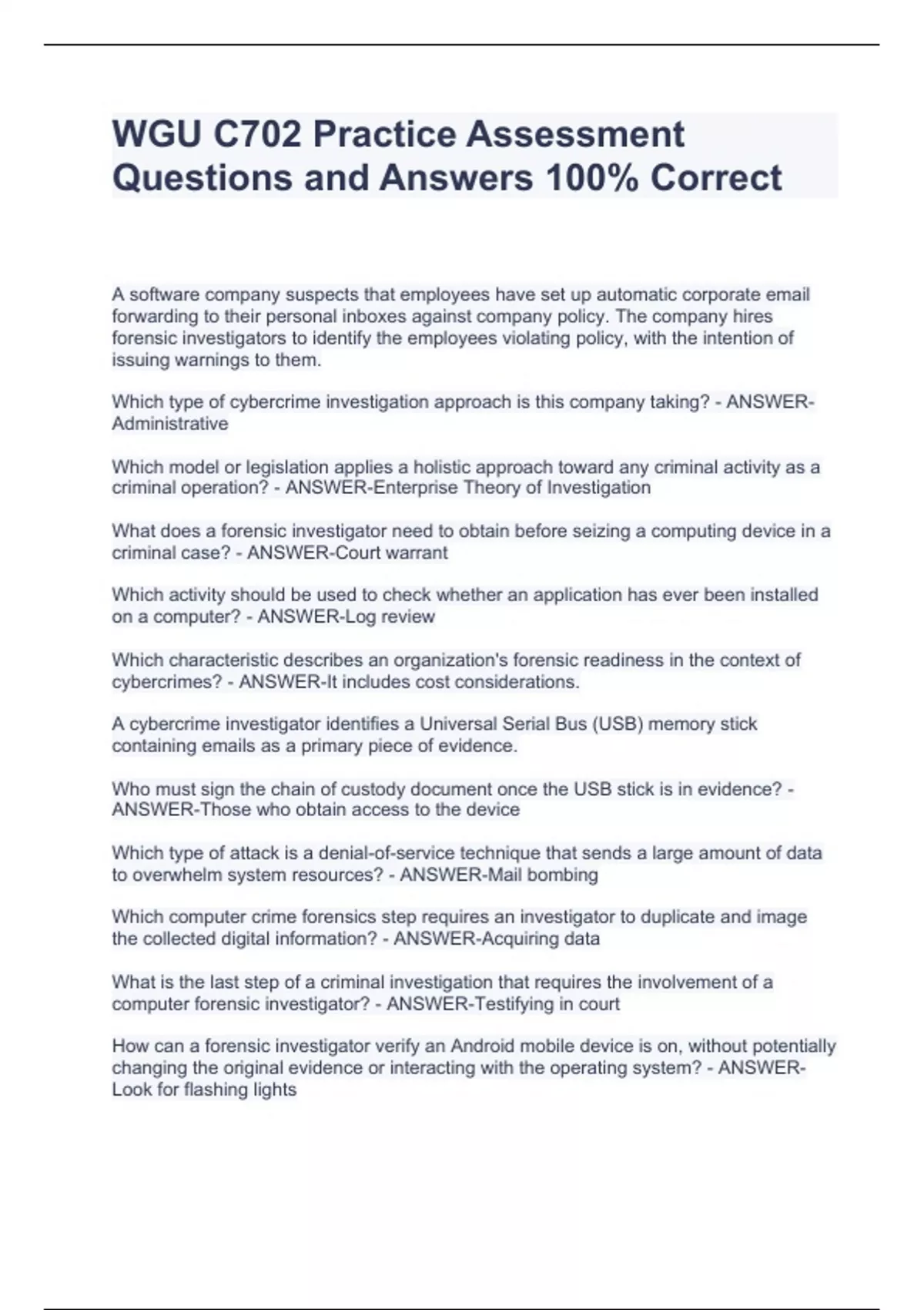 WGU C702 Practice Assessment Questions and Answers 100% Correct - WGU ...