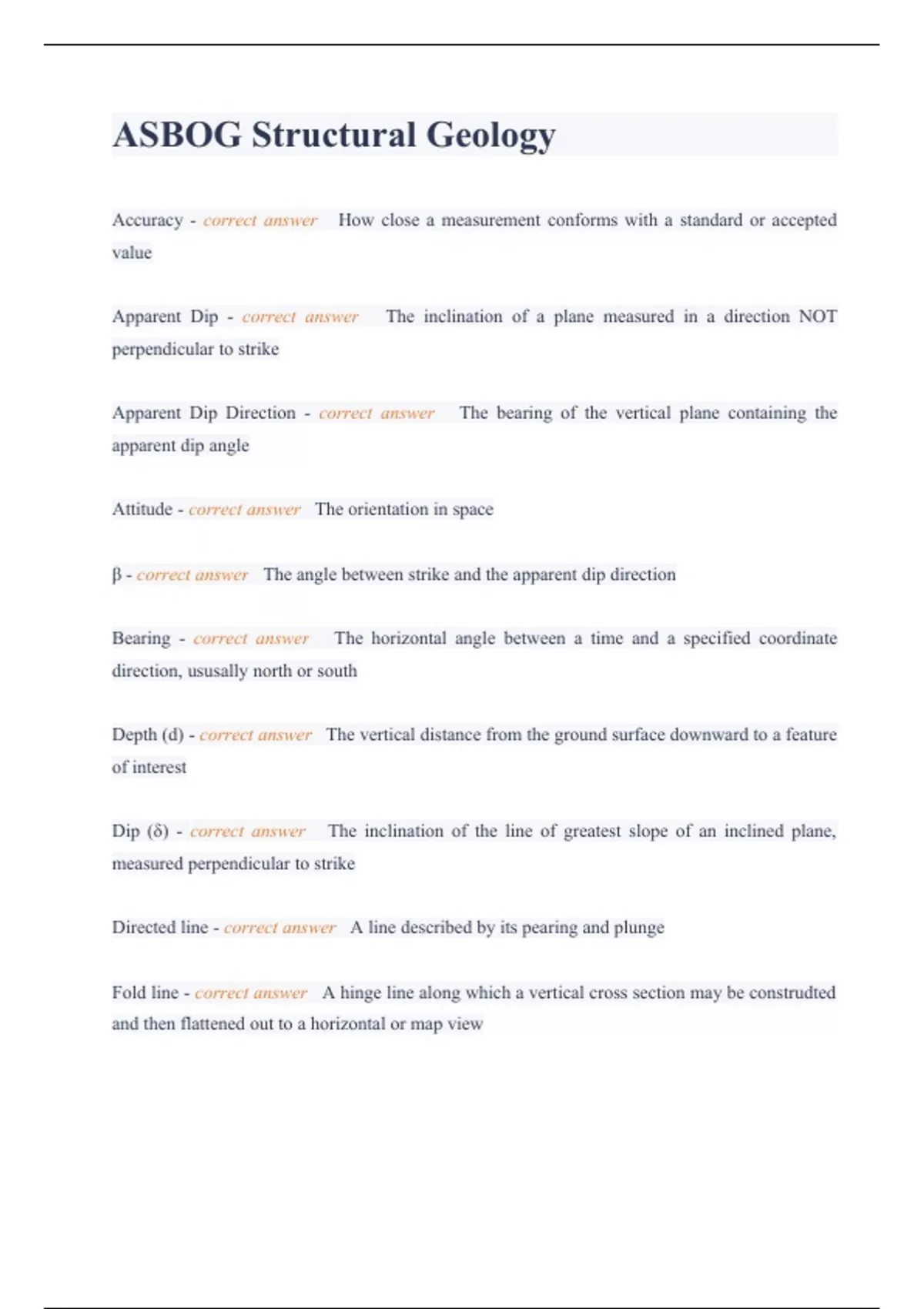 ASBOG Structural Geology FUNDAMENTAL QUESTIONS AND ANSWERS 2023/2024 ...