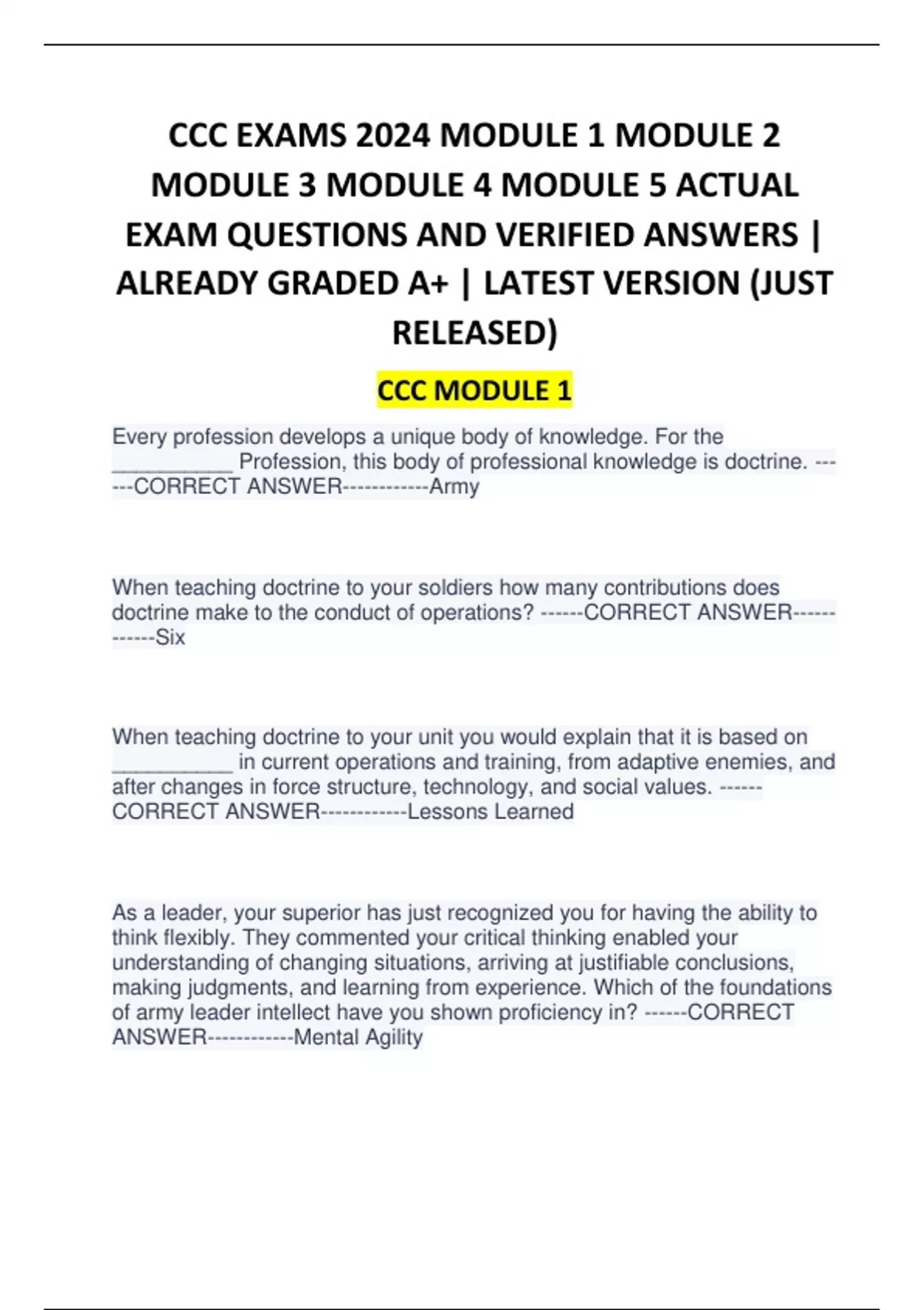 Ccc Exams 2024 Module 1 Module 2 Module 3 Module 4 Module 5 Actual Exam Questions And Verified