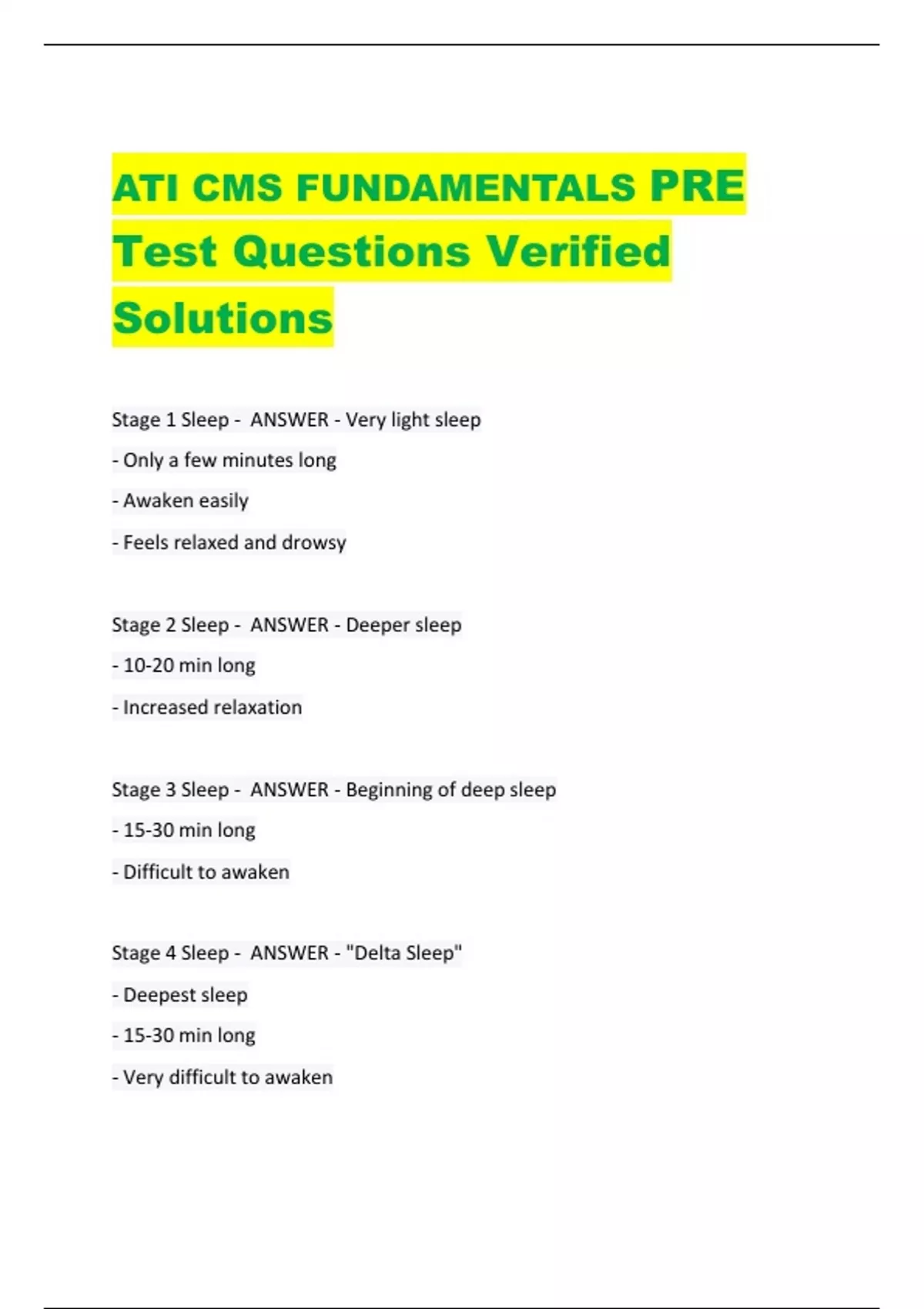 ATI CMS FUNDAMENTALS PRE Test Questions Verified Solutions - ATI CMS ...