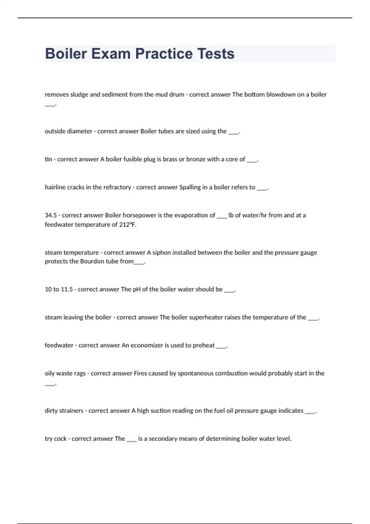 Boiler Exam Practice Tests 2023/2024 already passed - MN Boiler License ...