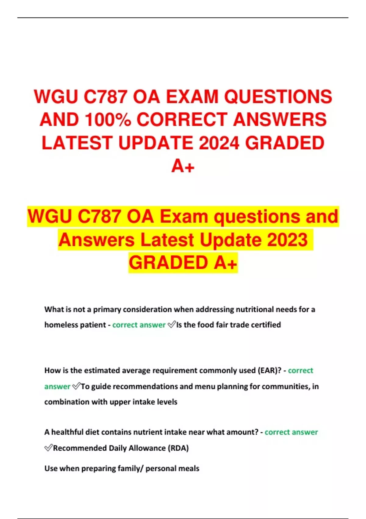 WGU EXAMS LATEST 2024 - Stuvia US