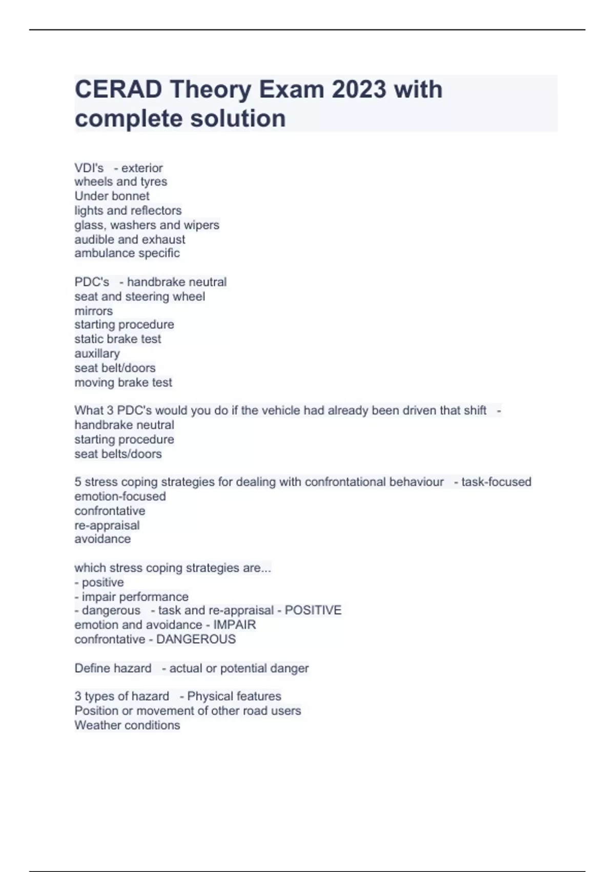 CERAD Theory Exam 2023 with complete solution - CERAD Theory - Stuvia US