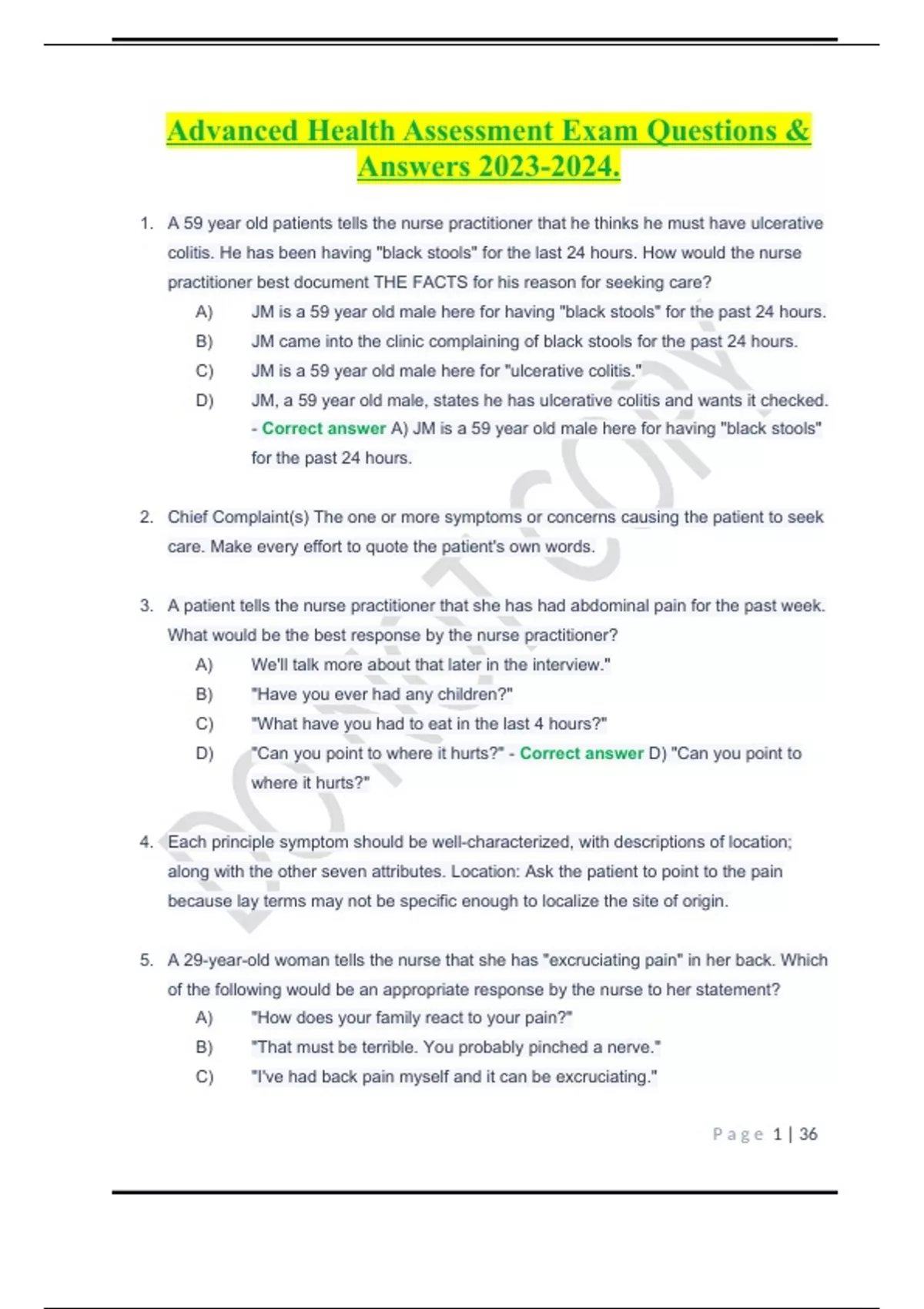 Advanced Health Assessment Exam Questions & Answers . - Advanced health ...