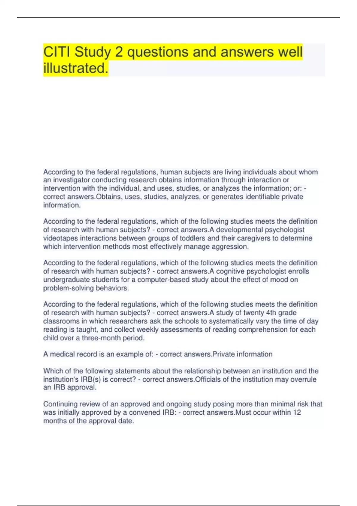 CITI Study 2 questions and answers well illustrated. - CITI Study 2 - Stuvia US