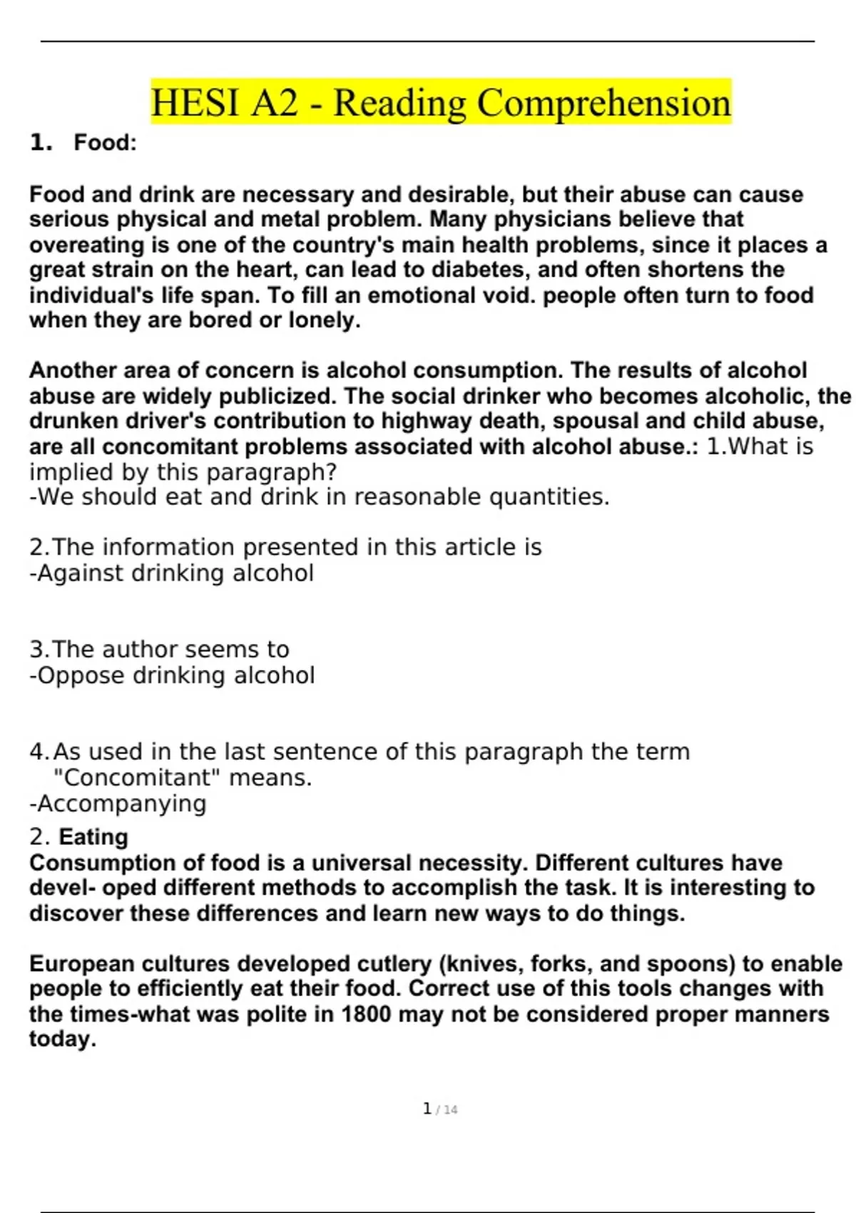 HESI A2 Reading Comprehension 2024 BUNDLED HESI A2 Reading ...