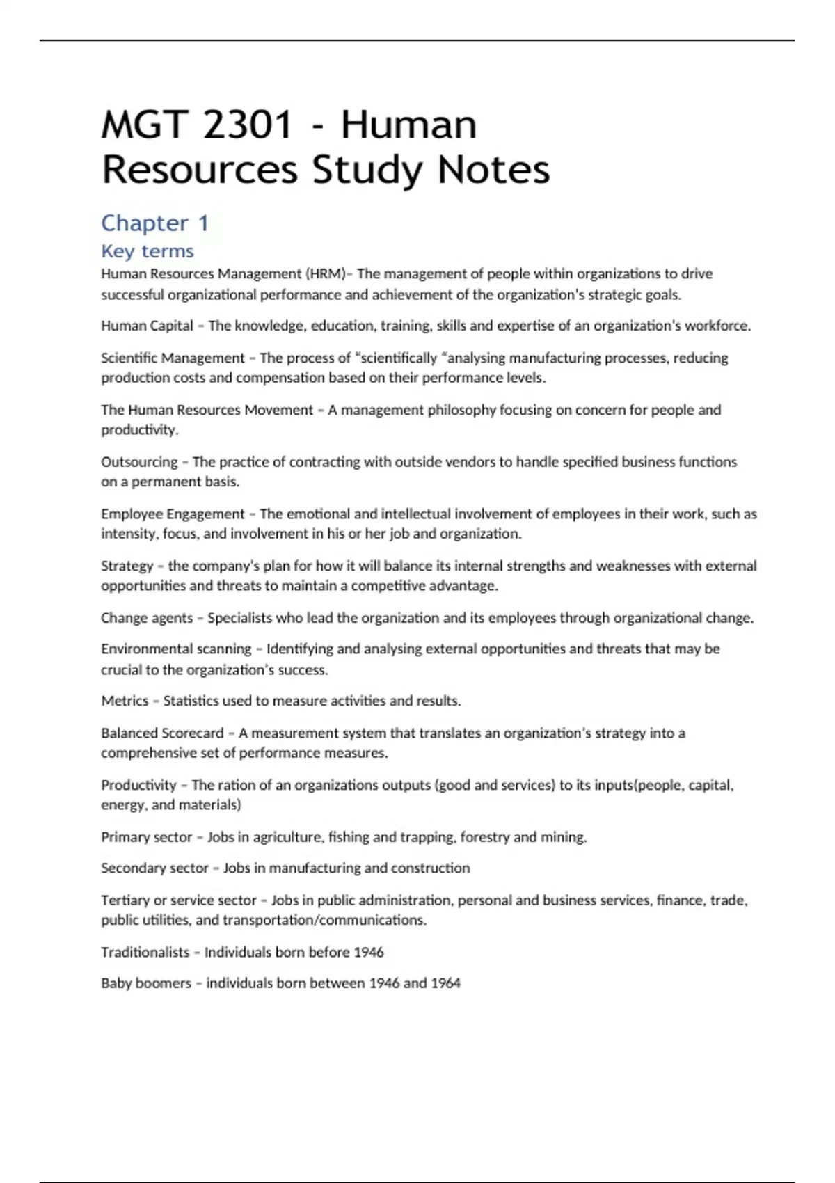 Canadian Human Resource Management 12th Edition textbook notes ALL ...