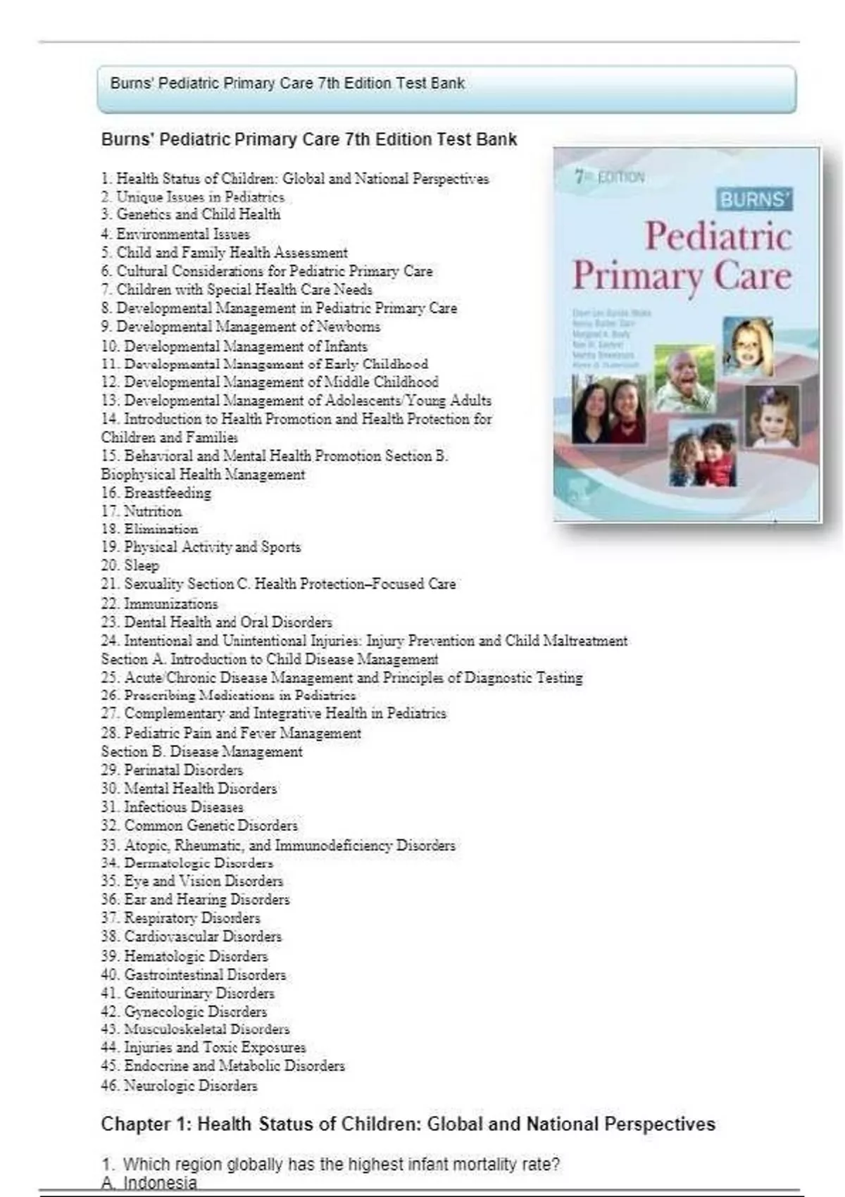 Test Bank For Burns' Pediatric Primary Care 7th Edition by Dawn Lee ...