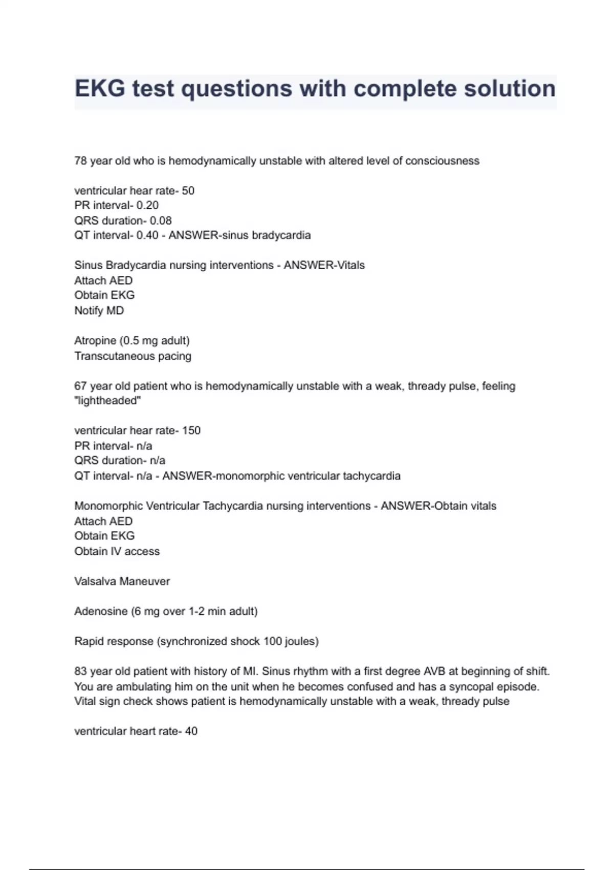 EKG test questions with complete solution - EKG tst - Stuvia US