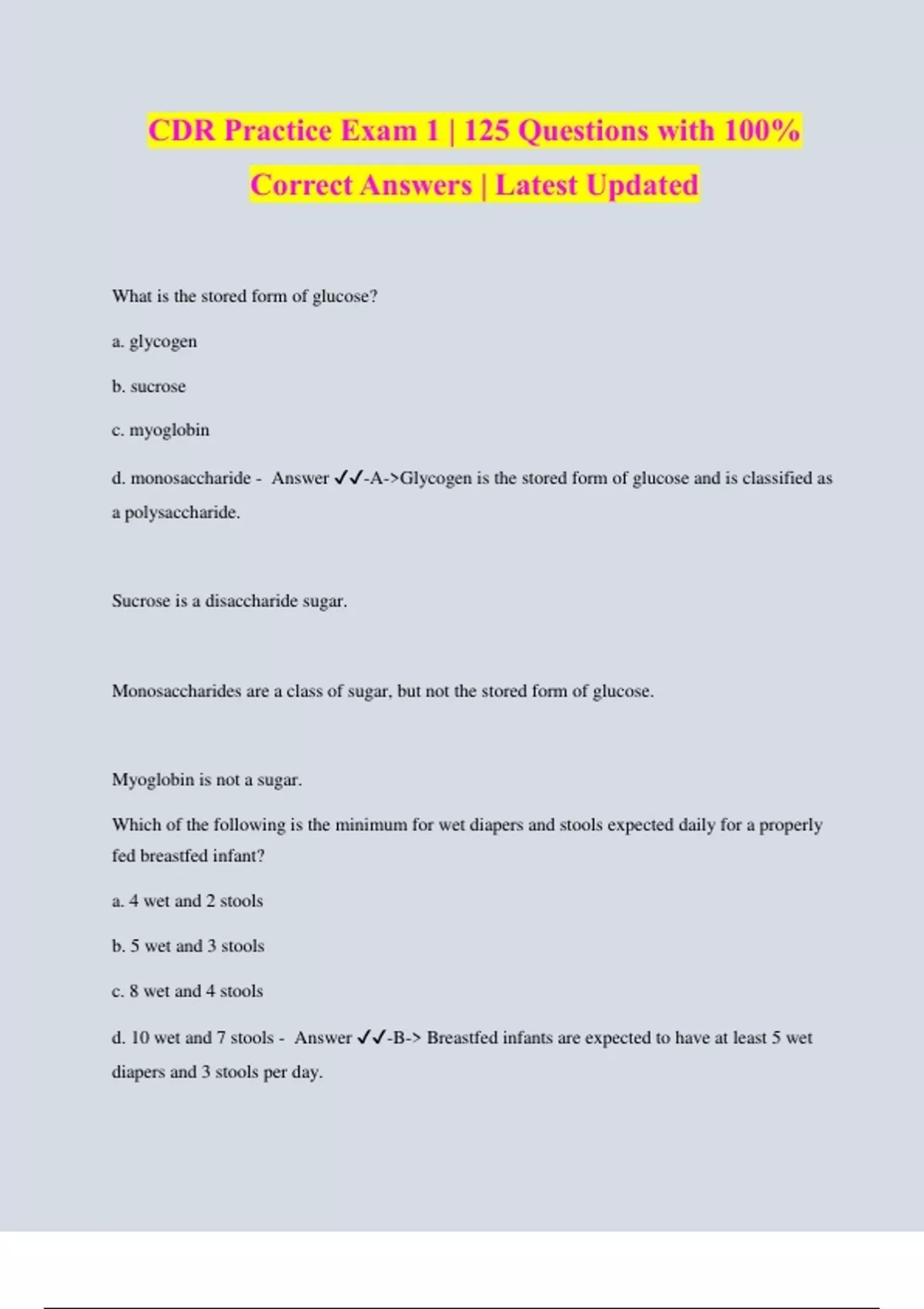 CDR Practice Exam 1 | 125 Questions with 100% Correct Answers | Latest ...