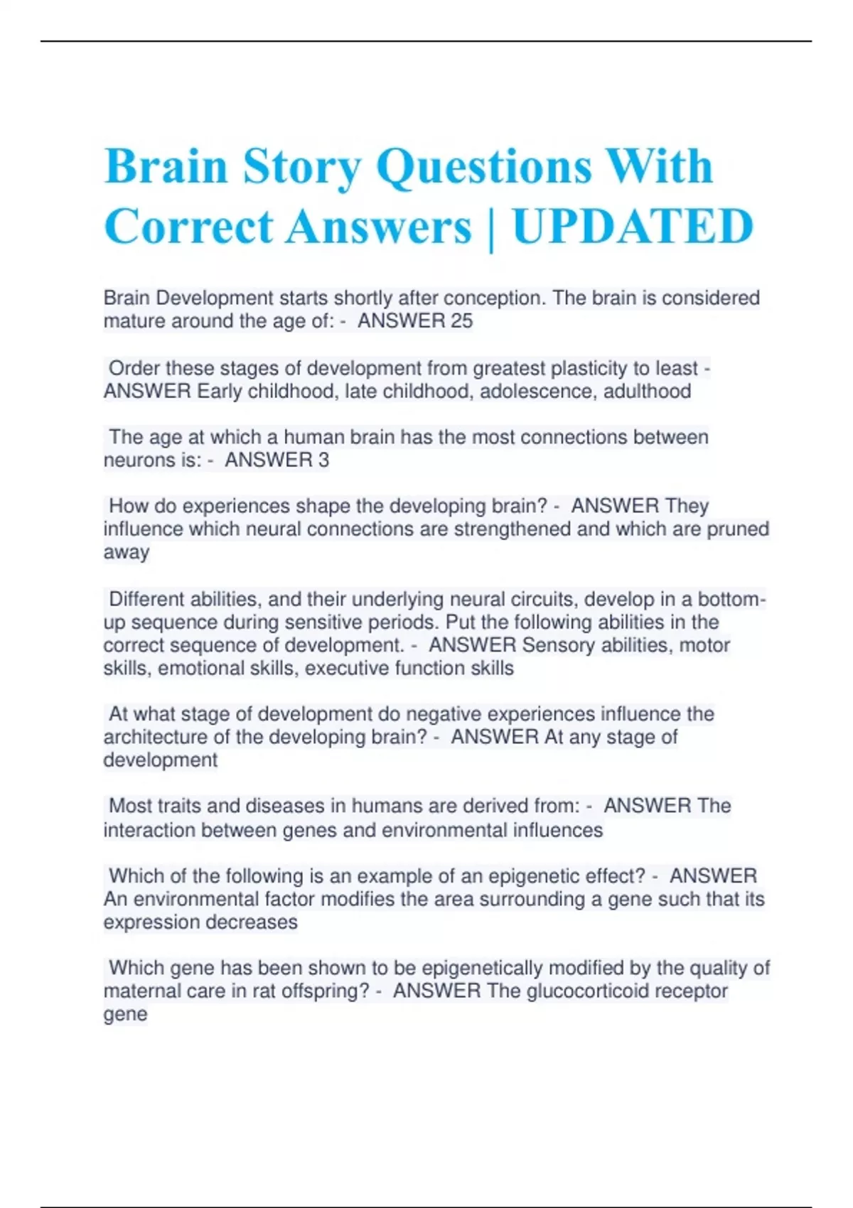 Brain Story Questions With Correct Answers | UPDATED - Brain Story Q ...