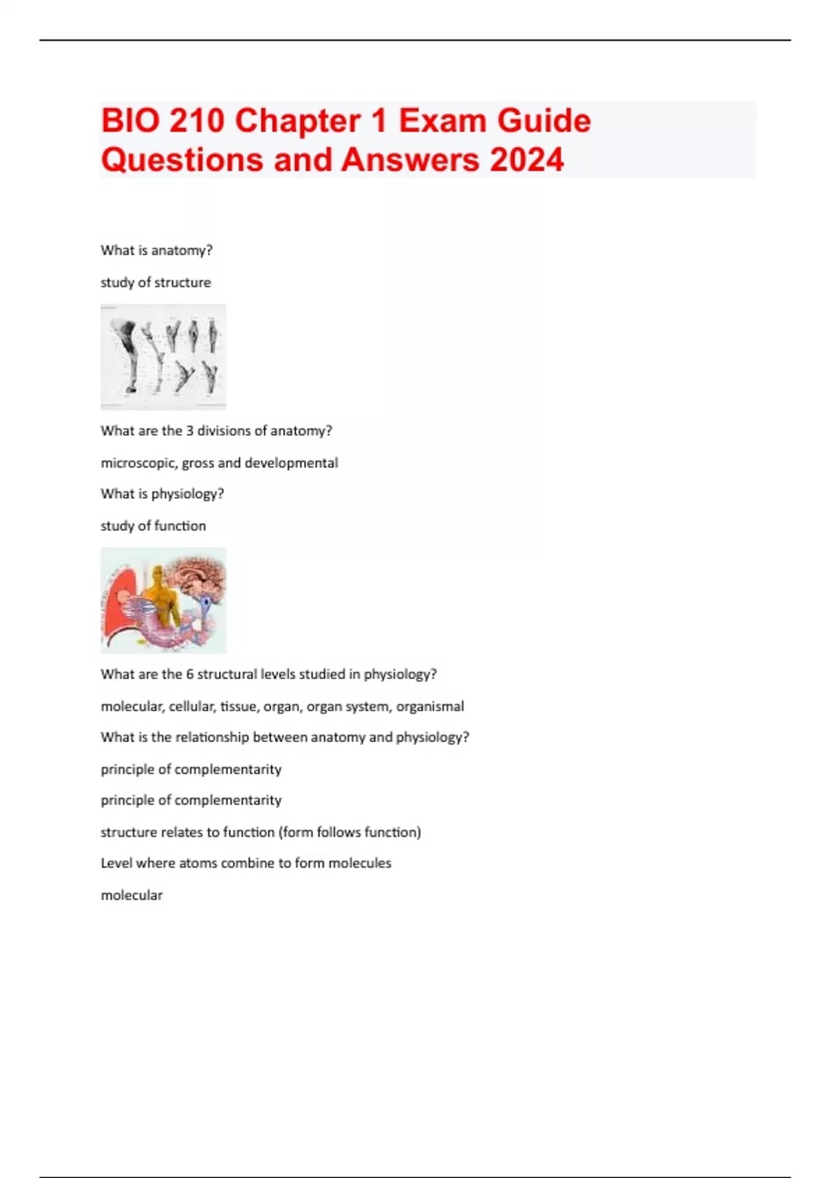 BIO 210 Chapter 1 Exam Guide Questions and Answers 2024 - BIO 210 ...