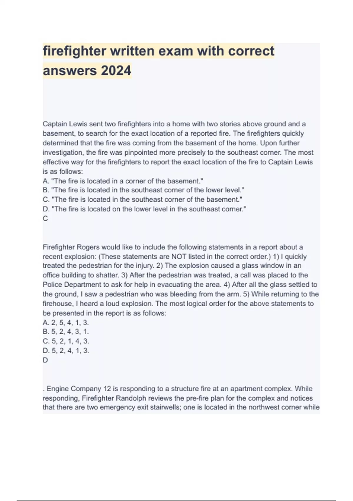 firefighter written exam with correct answers 2024 - Firefighter ...