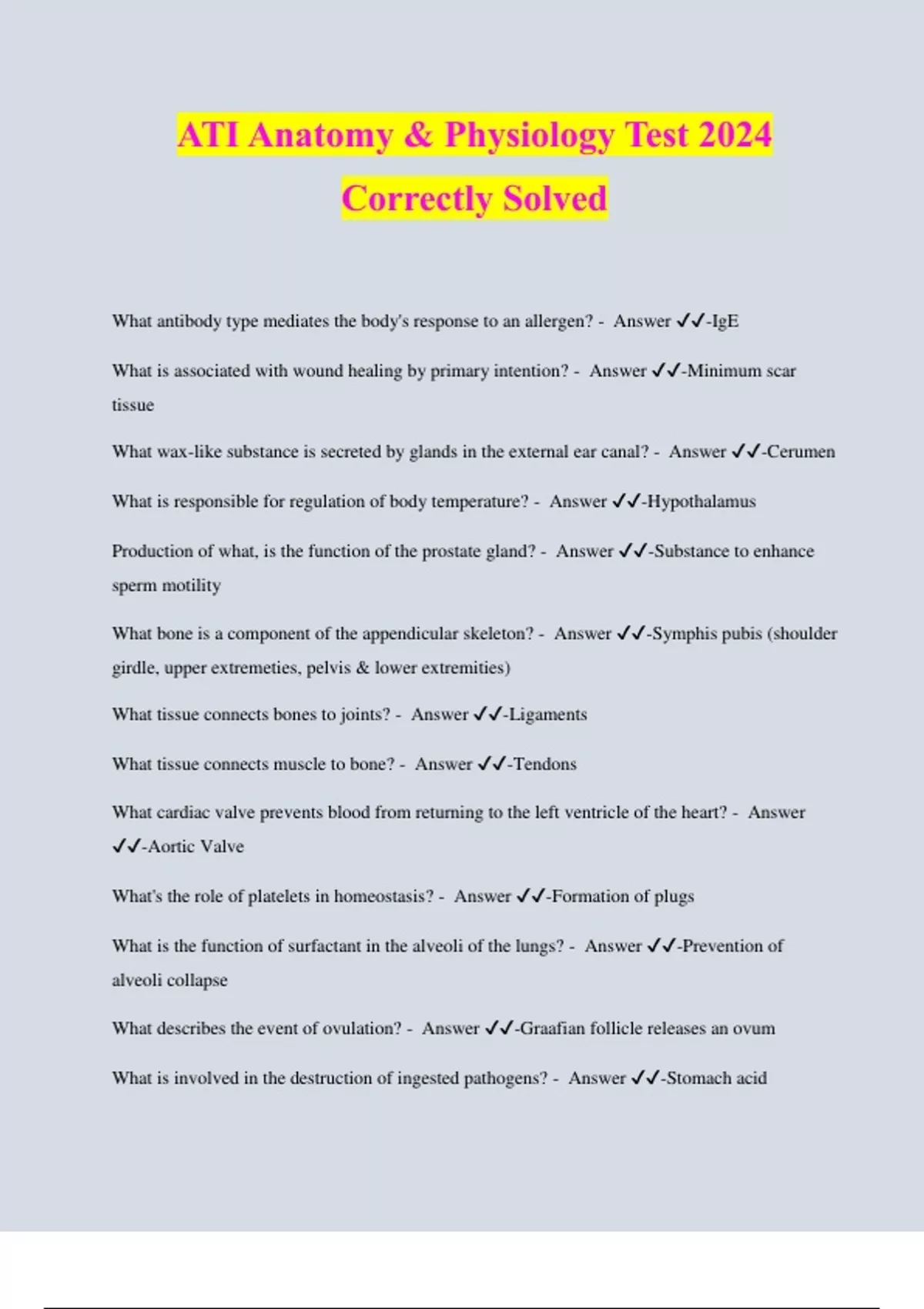 ATI Anatomy & Physiology Test 2024 Correctly Solved - ATI Anatomy ...