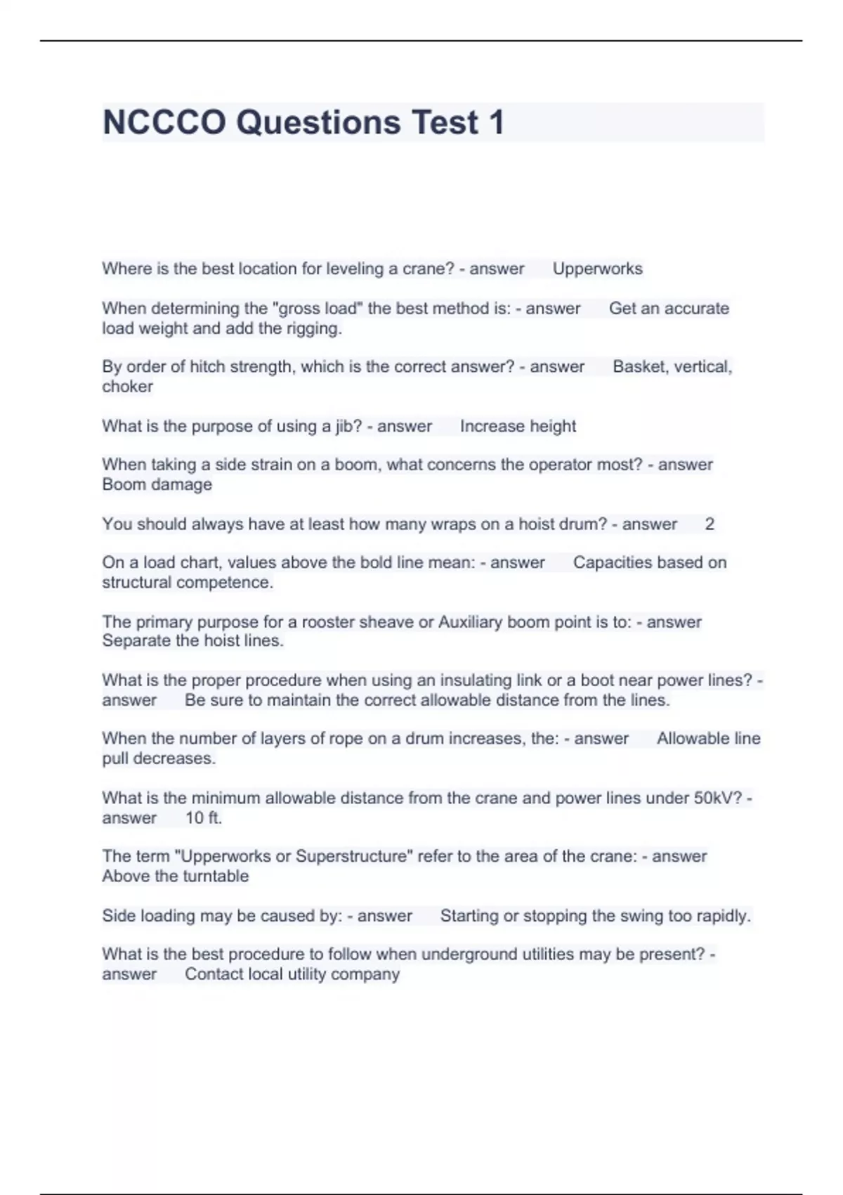 NCCCO Questions Test 1 Questions and Answers 100% correct 2024 - Nccco ...