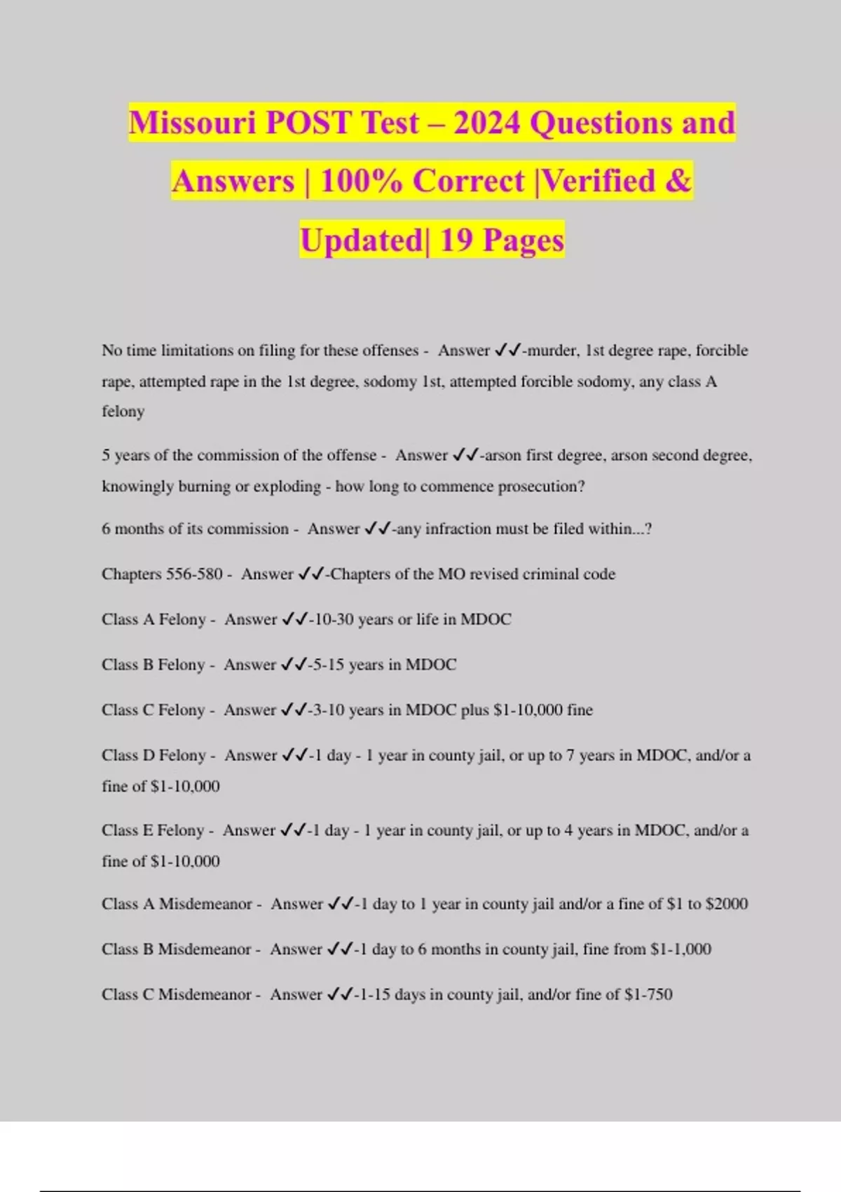 Missouri POST Test 2024 Questions And Answers 100 Correct
