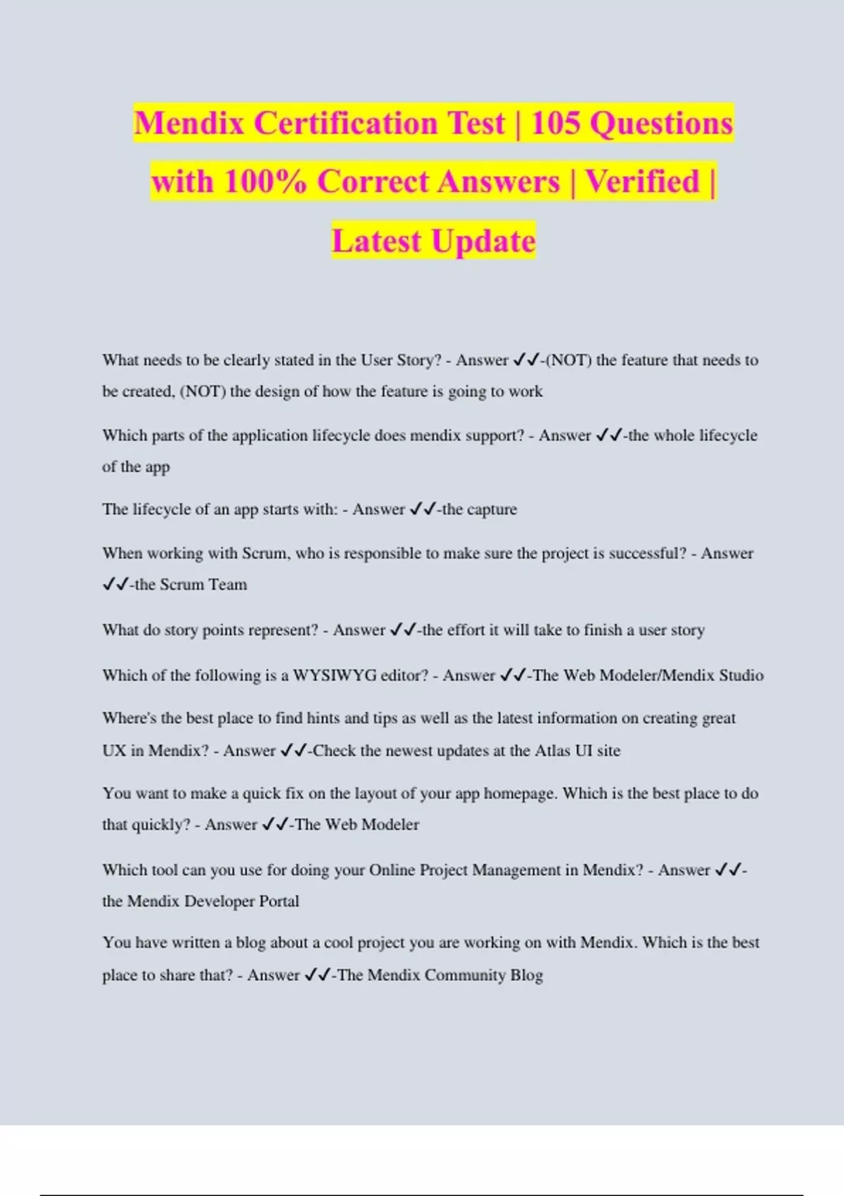 Mendix Certification Test | 105 Questions with 100% Correct Answers ...