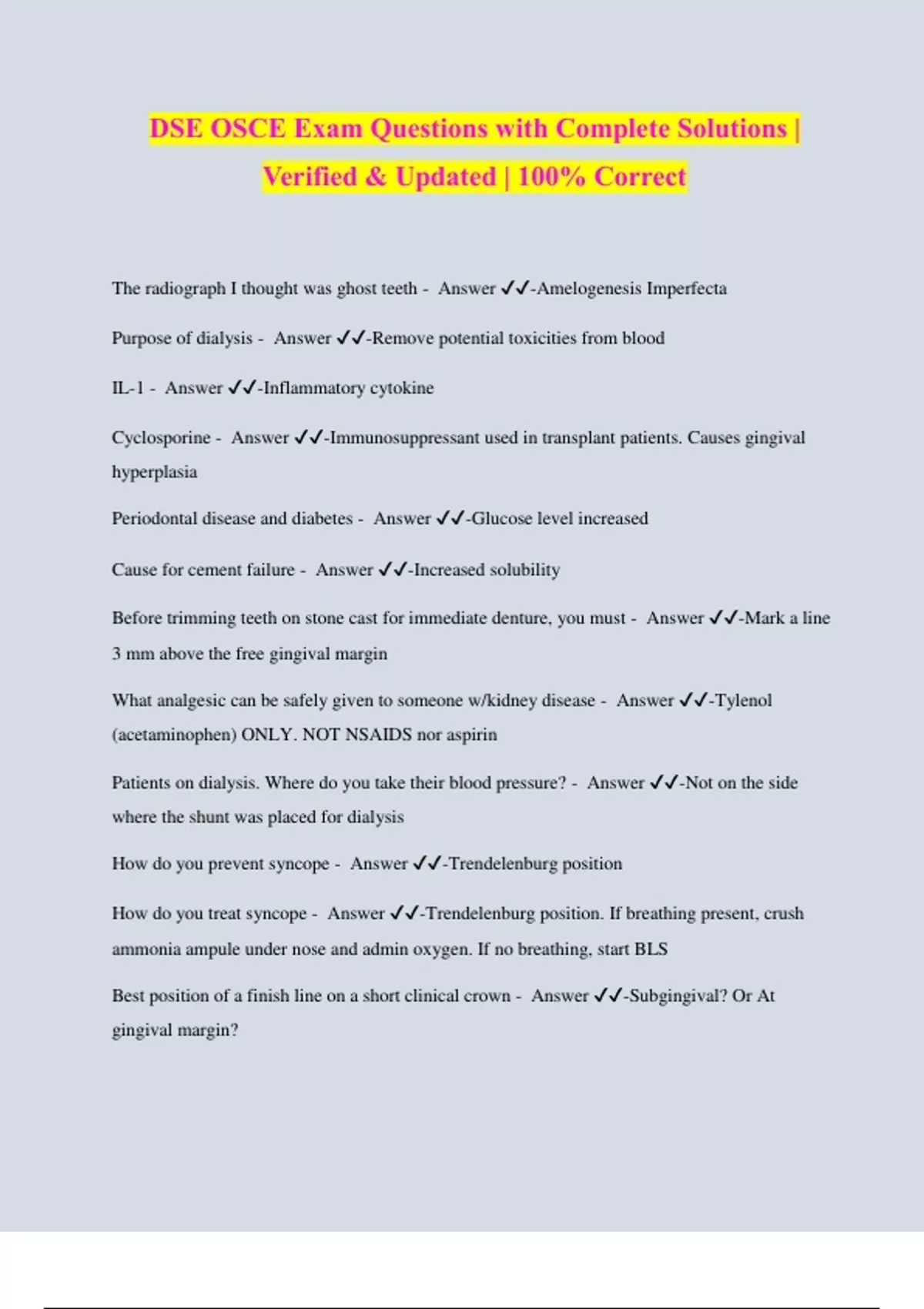 DSE OSCE Exam Questions with Complete Solutions | Verified & Updated ...