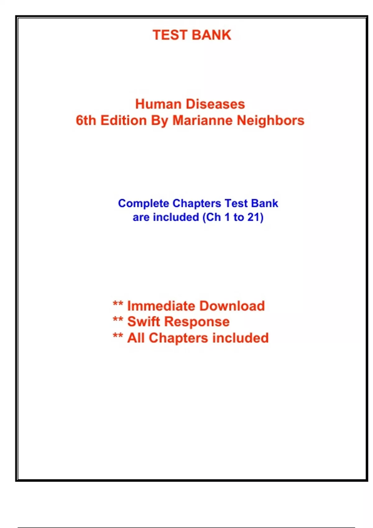 Test Bank for Human Diseases, 6th Edition Neighbors (All Chapters ...