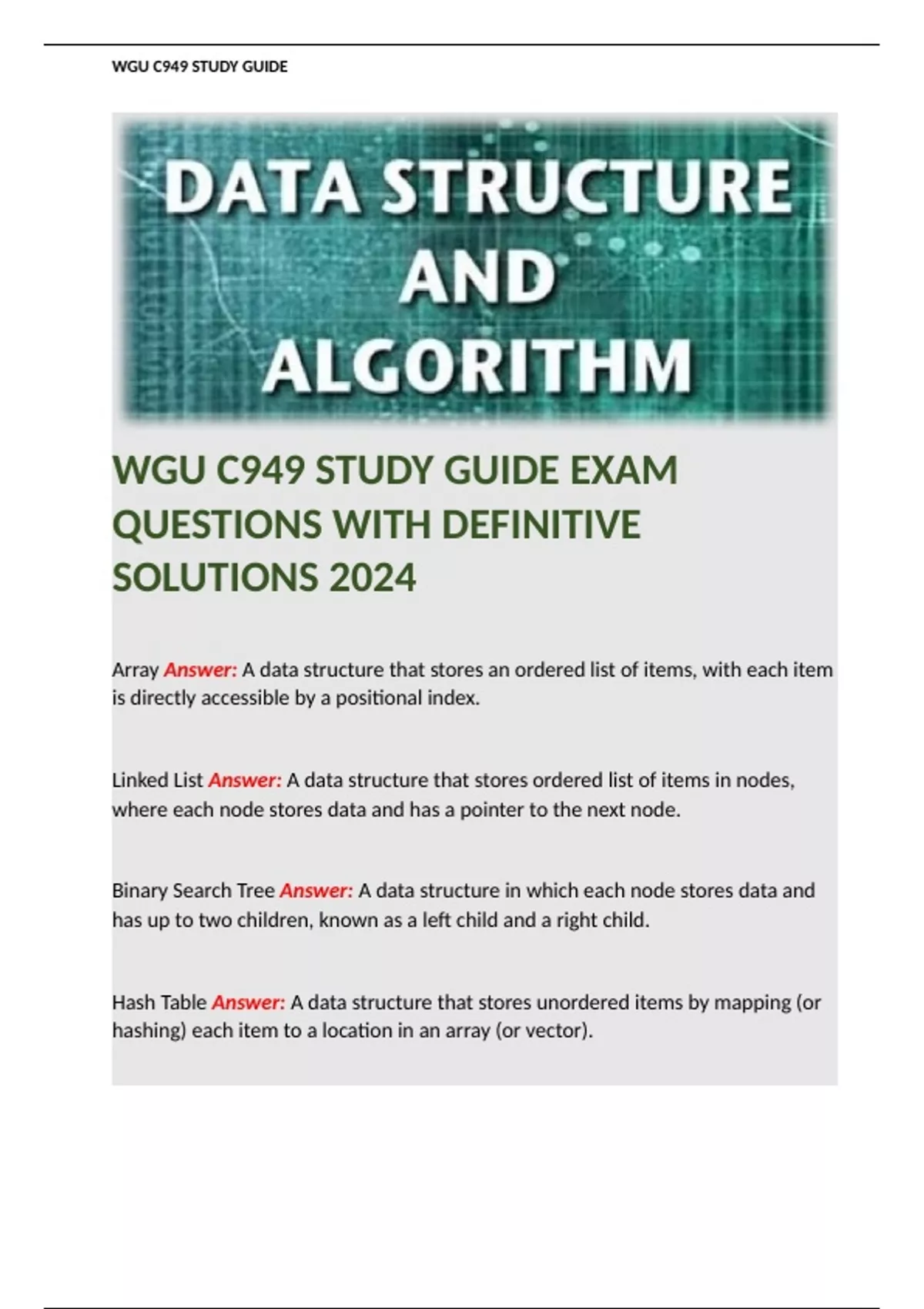 WGU C949 STUDY GUIDE EXAM QUESTIONS WITH DEFINITIVE SOLUTIONS 2024 - WGU C949 STUDY GUDE EXM ...