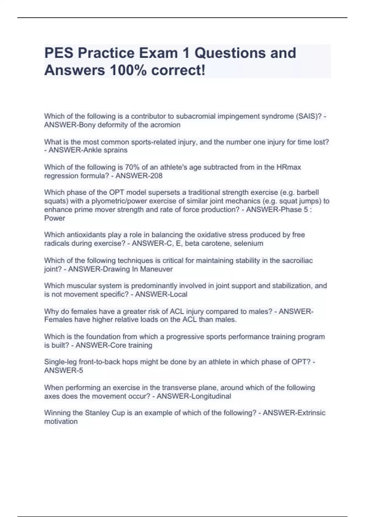 PES Practice Exam 1 Questions and Answers 100% correct! - PES - Stuvia US