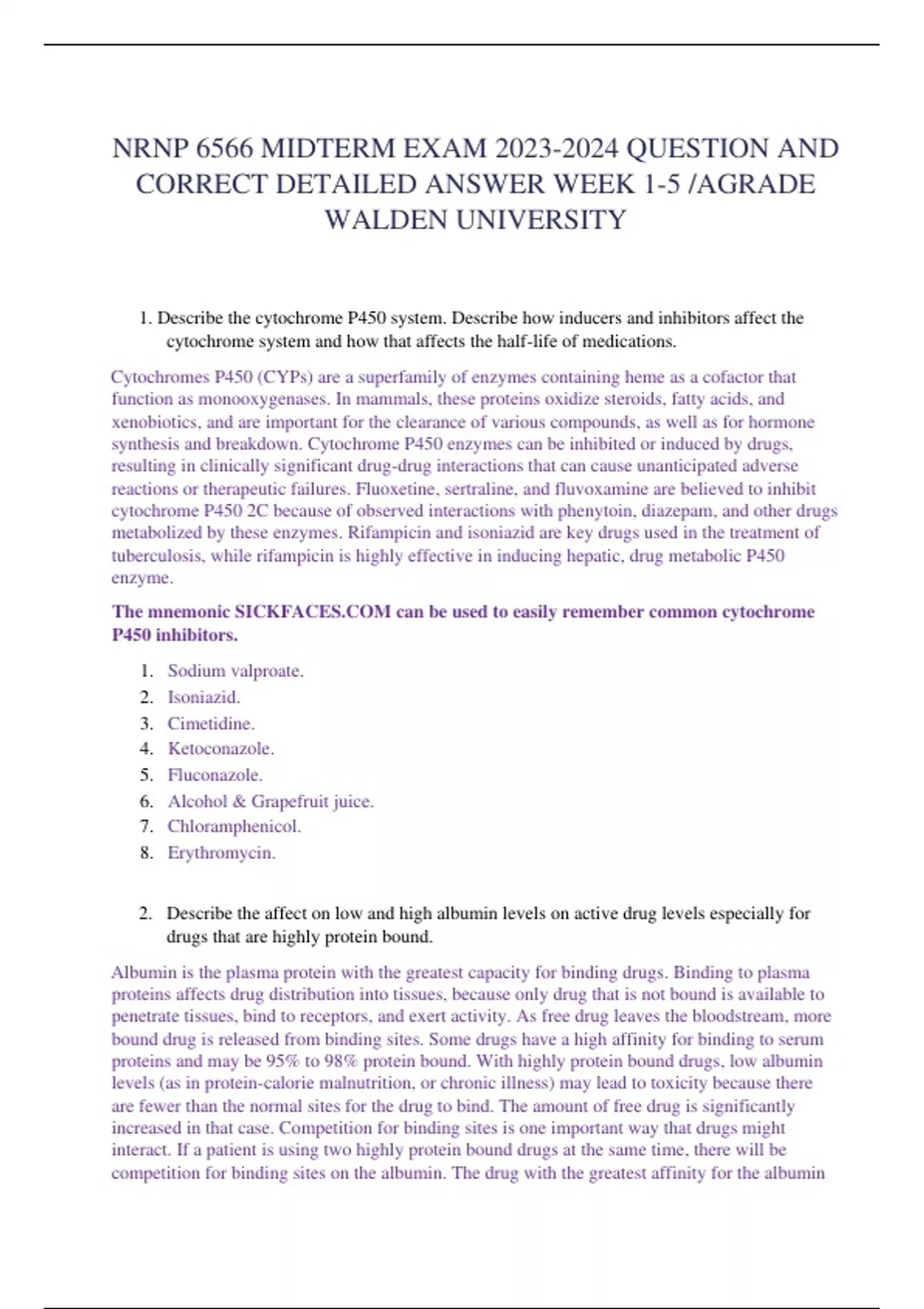 NRNP 6566 MIDTERM EXAM QUESTION AND CORRECT DETAILED ANSWER WEEK 1-5 ...