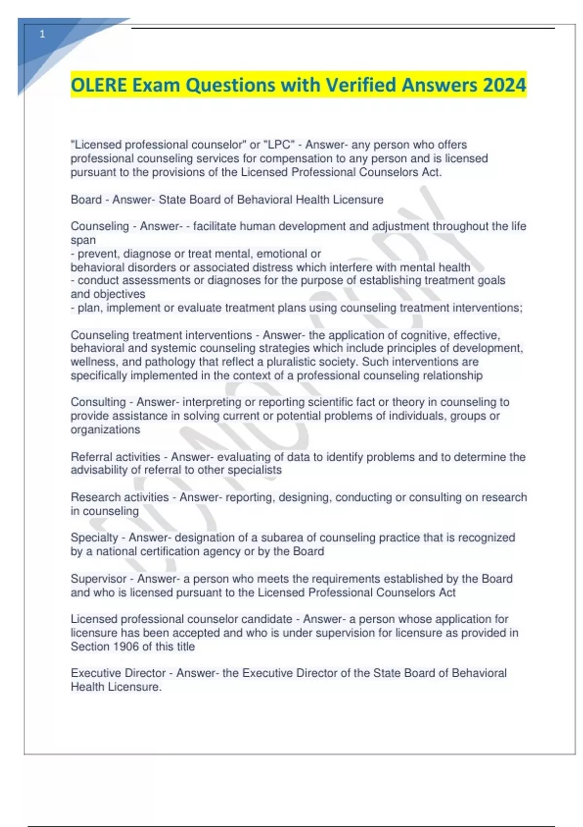 OLERE Exams Questions and Answers 2023/2024 - Stuvia US