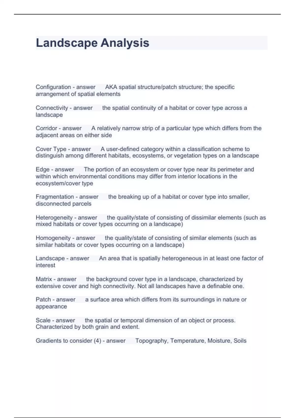 Landscape Analysis Questions with Accurate Answers 2024 - Landscape - Stuvia US