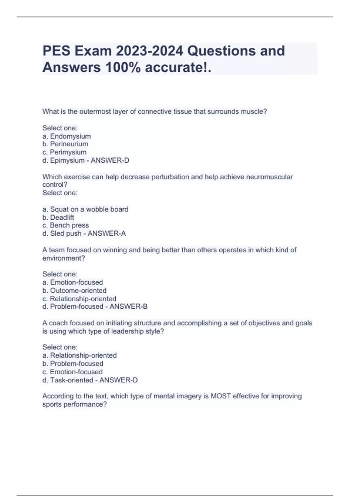 PES Exam Questions and Answers 100% accurate!. - Pes - Stuvia US