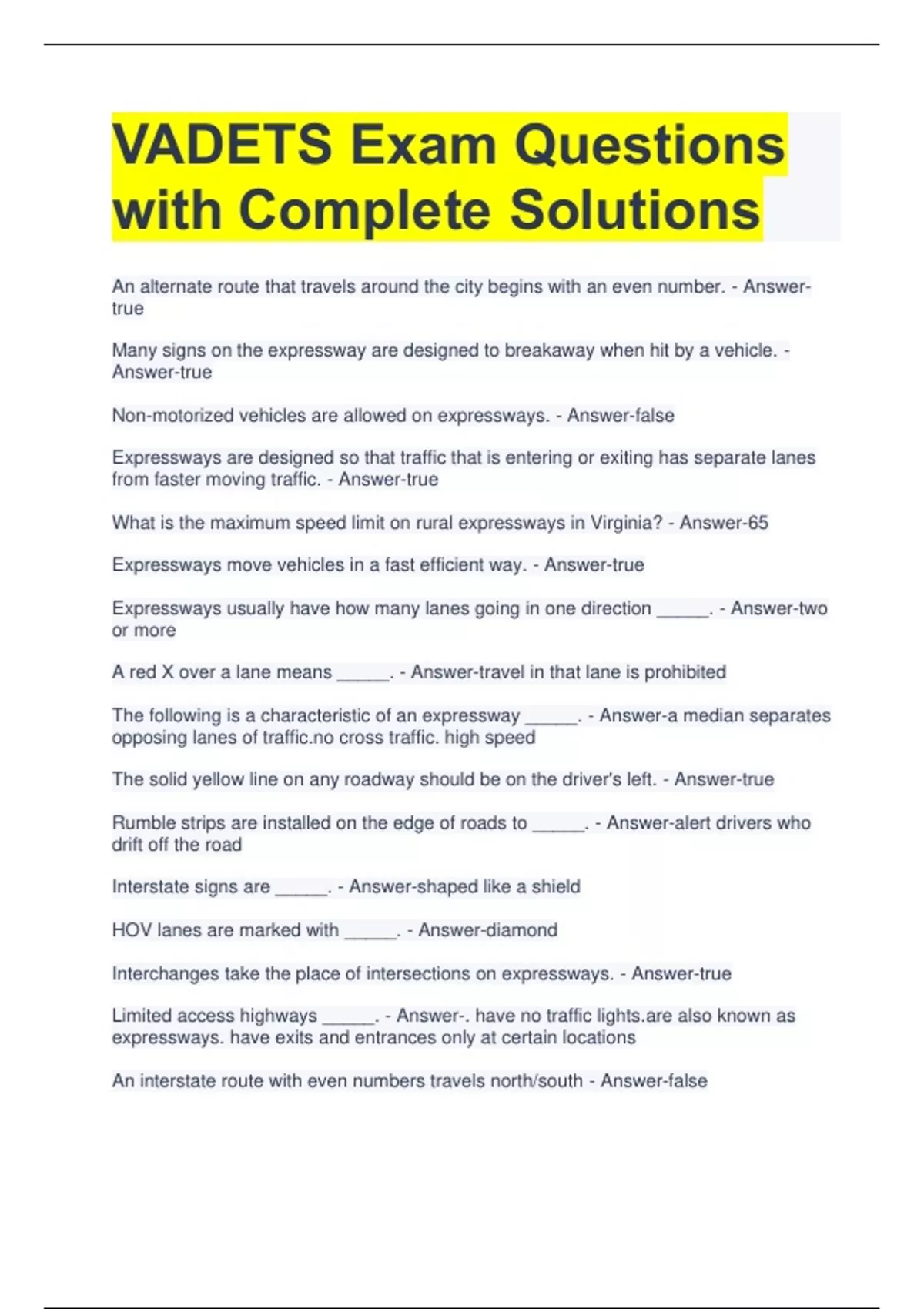VADETS Exam Questions with Complete Solutions - VADETS - Stuvia US