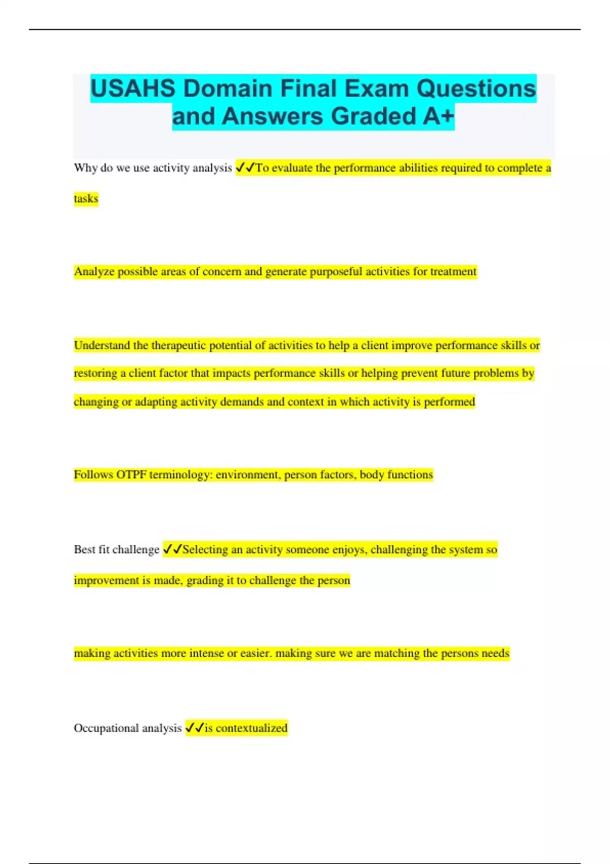 USAHS Domain Final Exam Questions and Answers Graded A+ - USAHS Domain ...