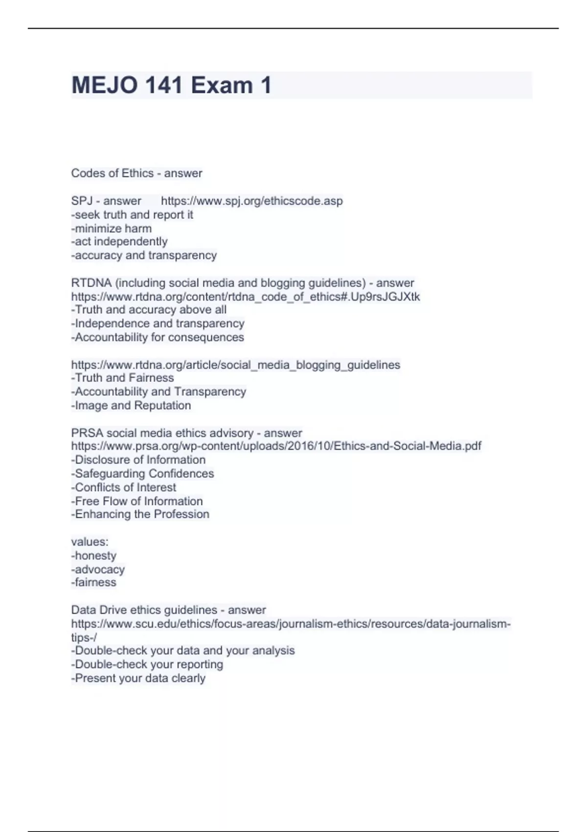 MEJO 141 Exam 1 Questions and Answers 2024 - MEJO - Stuvia US