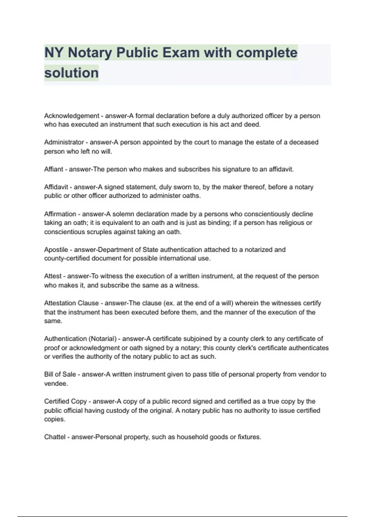 NY Notary Public Exam with complete solution - NY Notary Public Exm ...