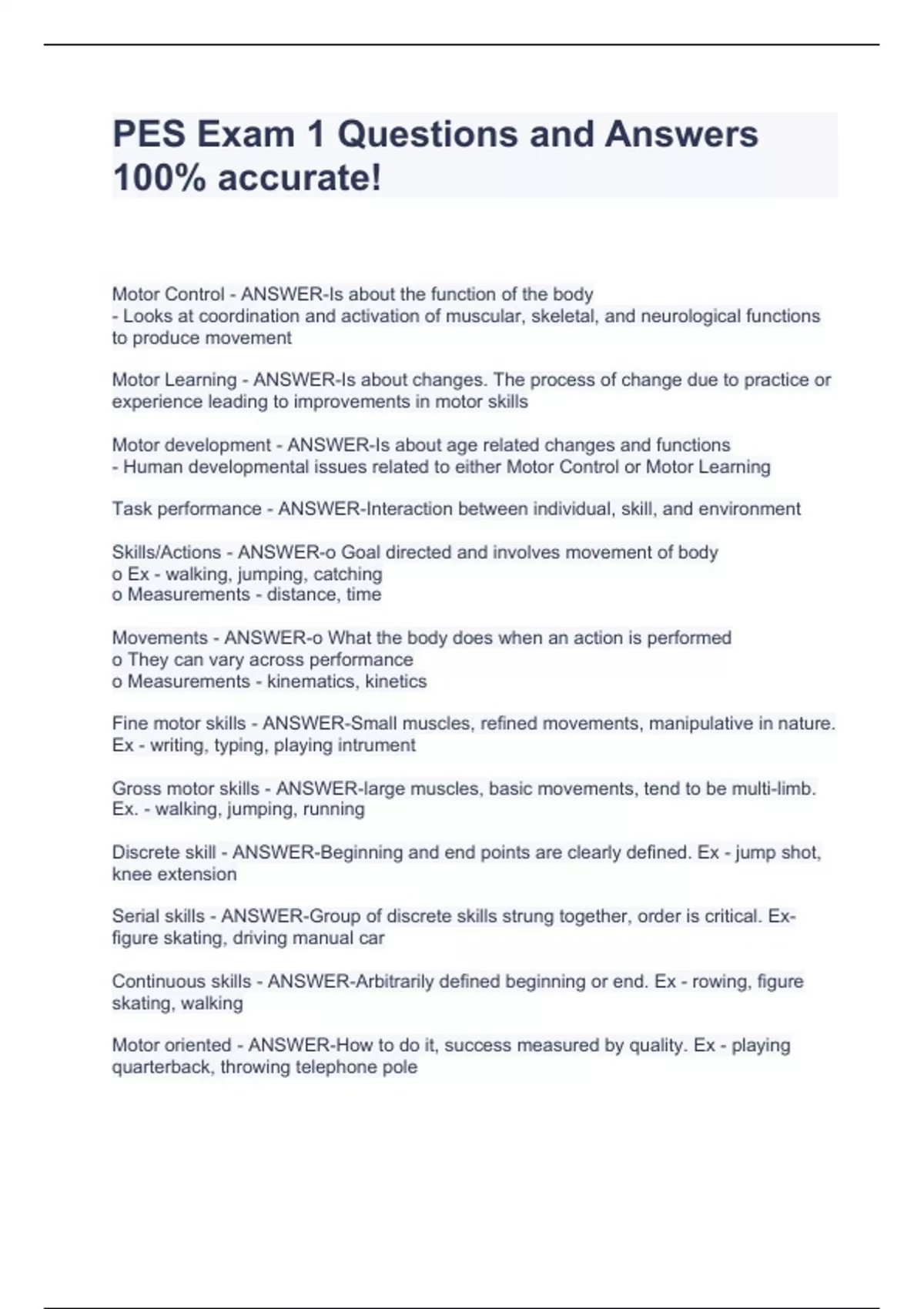 PES Exam 1 Questions and Answers 100% accurate! - PES - Stuvia US