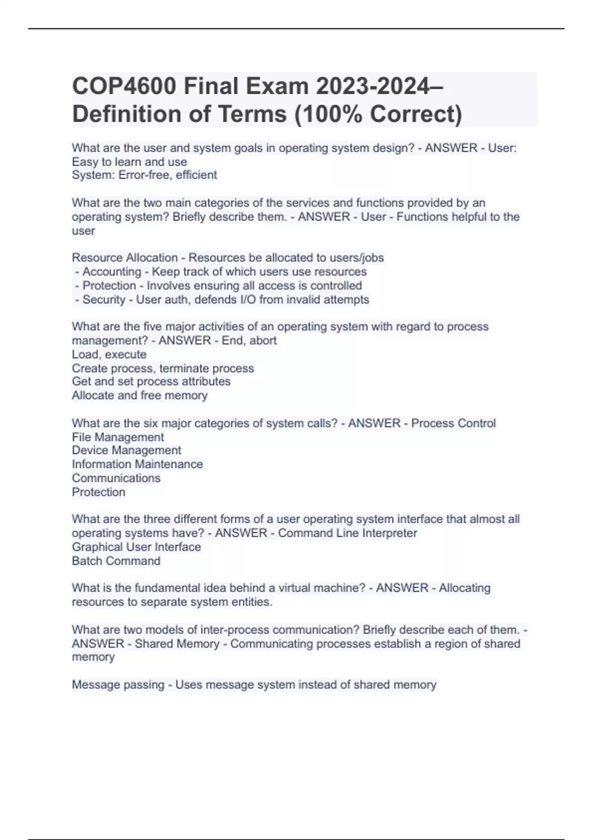 COP4600 Final Exam – Definition of Terms (100% Correct) - COP4600 ...