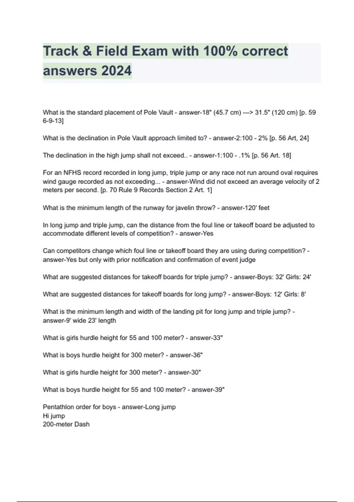 Track & Field Exam with 100% correct answers 2024 - Track & Field Exm ...