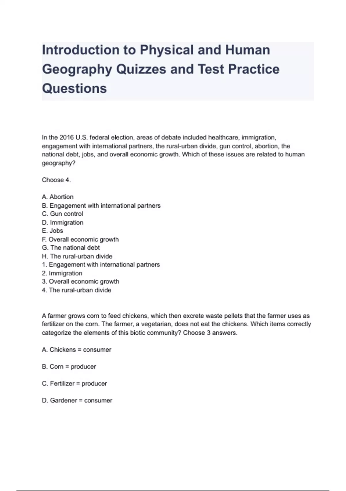 Introduction to Physical and Human Geography Quizzes and Test Practice ...